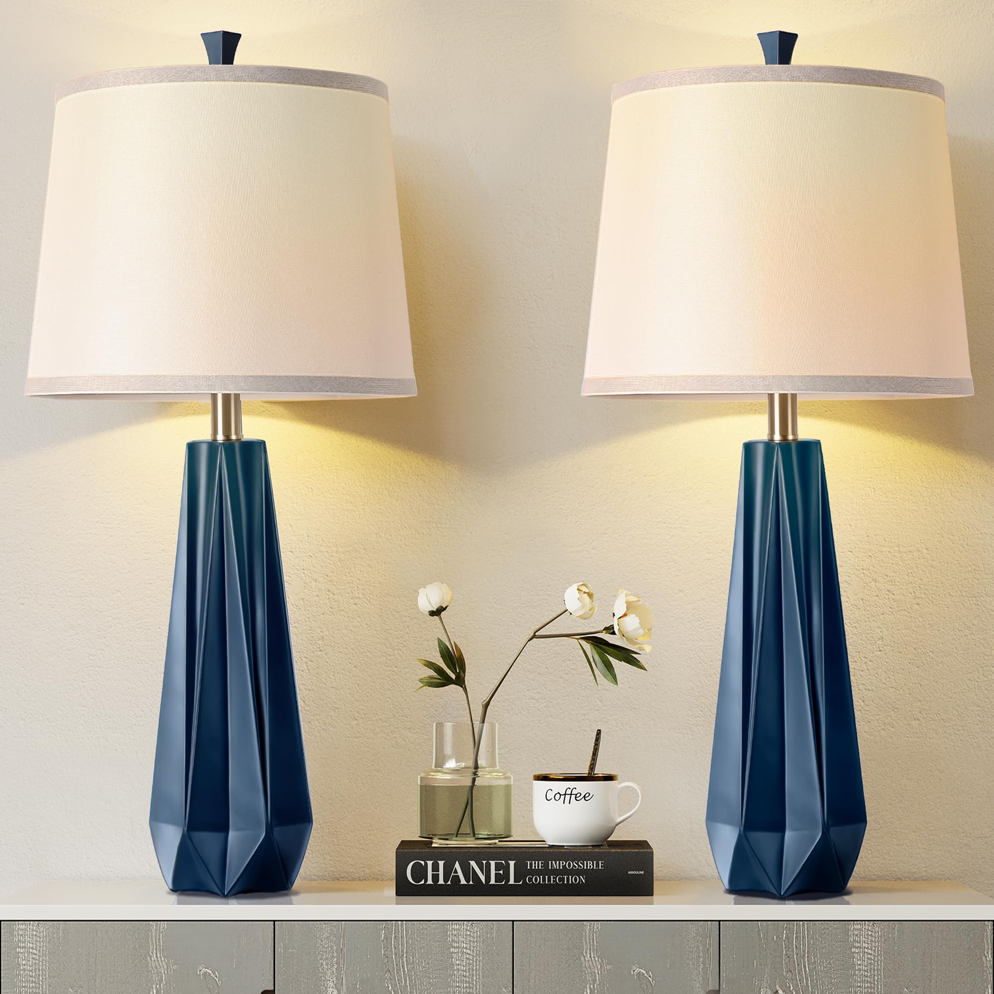 WIHTU 3 Color Temperature Table Lamps Set of 2, 27'' Navy Blue Modern ...