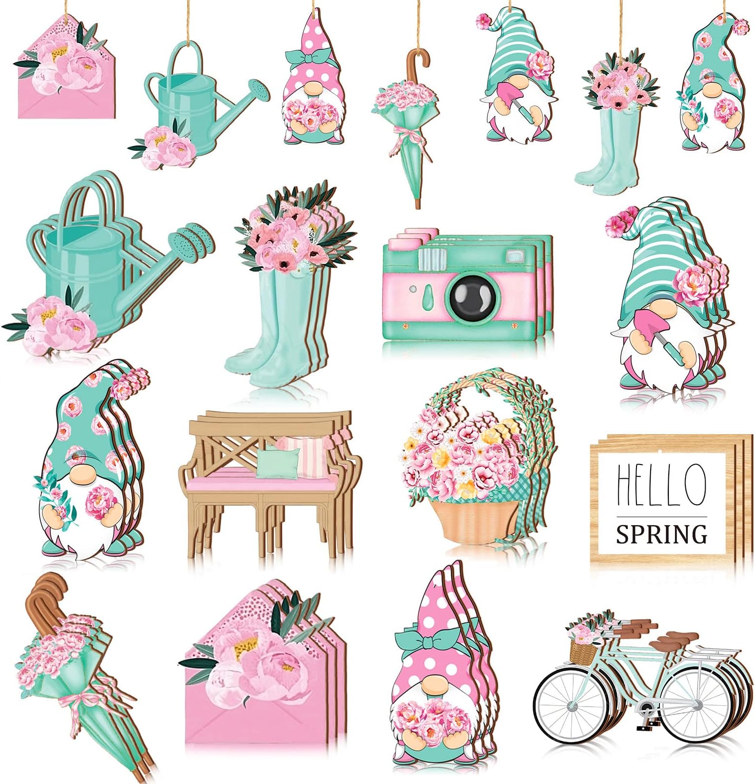 Amazon.com: 48 Pieces Spring Flower Wooden Ornaments Easter Hanging ...