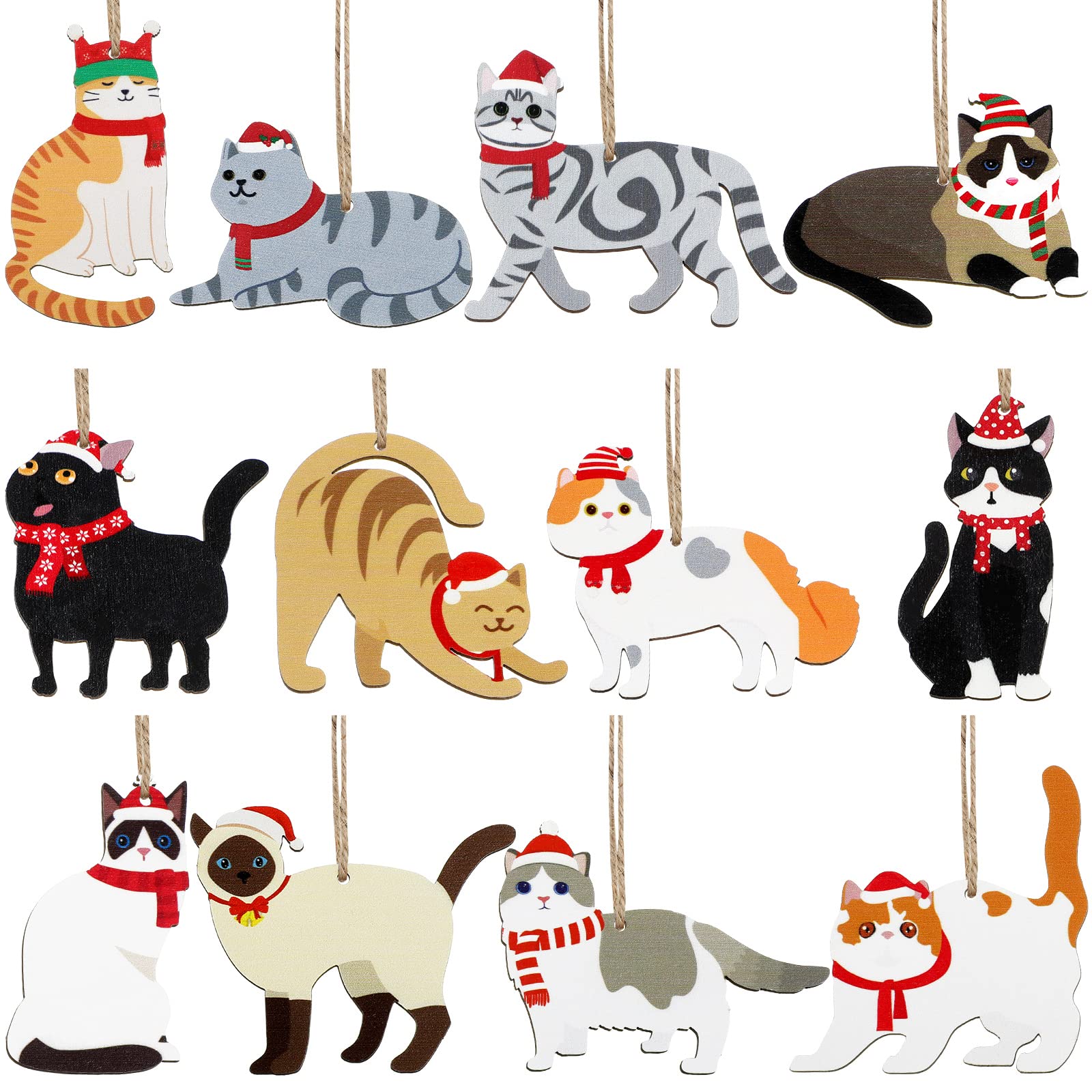 Amazon.com: Amyhill 24 Pcs Cat Christmas Ornaments Wooden Hanging Cat ...