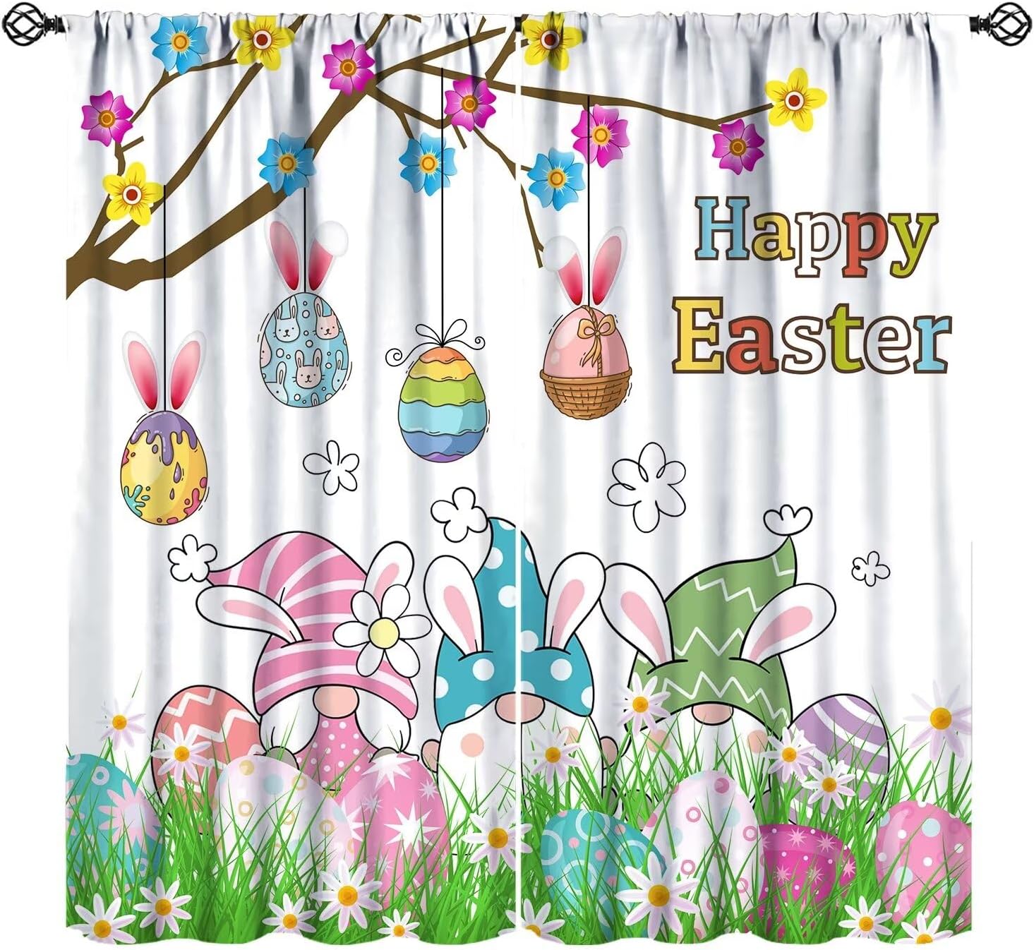 Amazon.com: SENQIAN Easter Gnome Bunny Curtains Happy Easter Cartoon ...