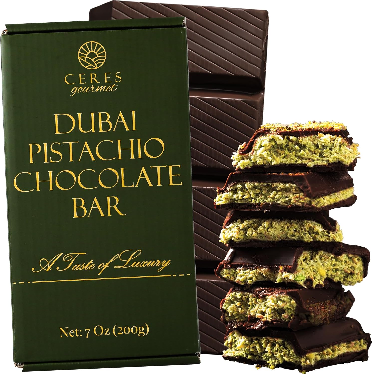 Amazon.com : Ceres Gourmet Dark Chocolate Pistachio Kunafa Bar – 7oz ...
