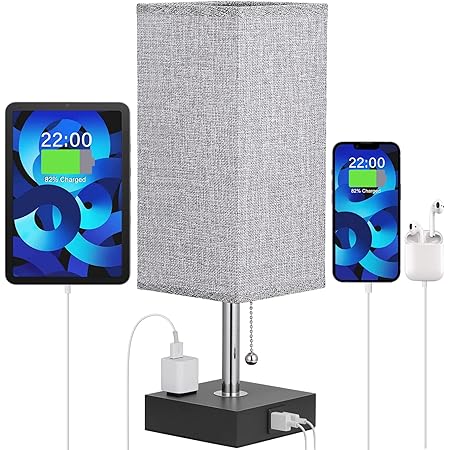 Bedside Lamp with USB Ports - Touch Control Table Lamp for Bedroom with ...