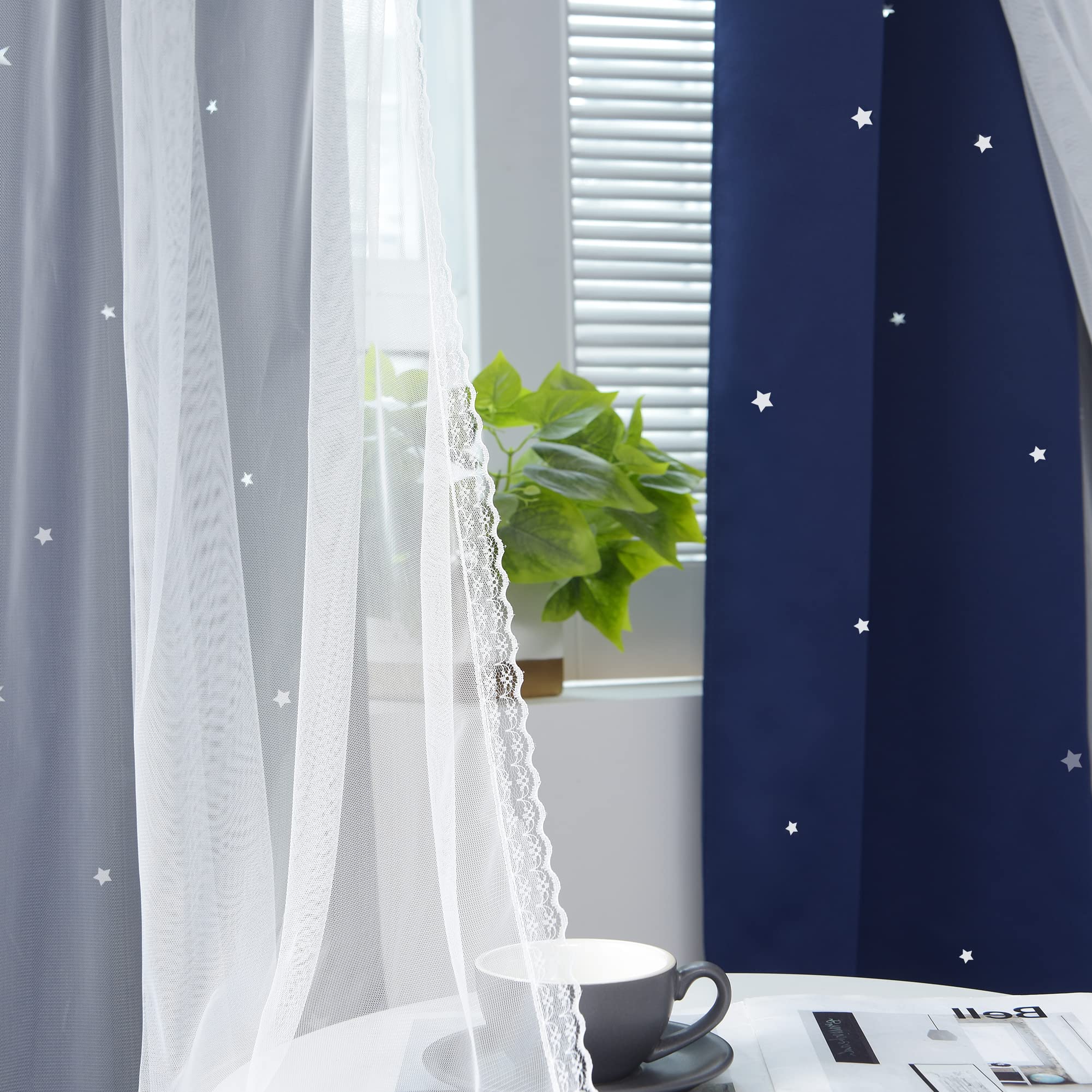 Blue Star Curtains for Boys Nursery Curtains Overlapped with White ...