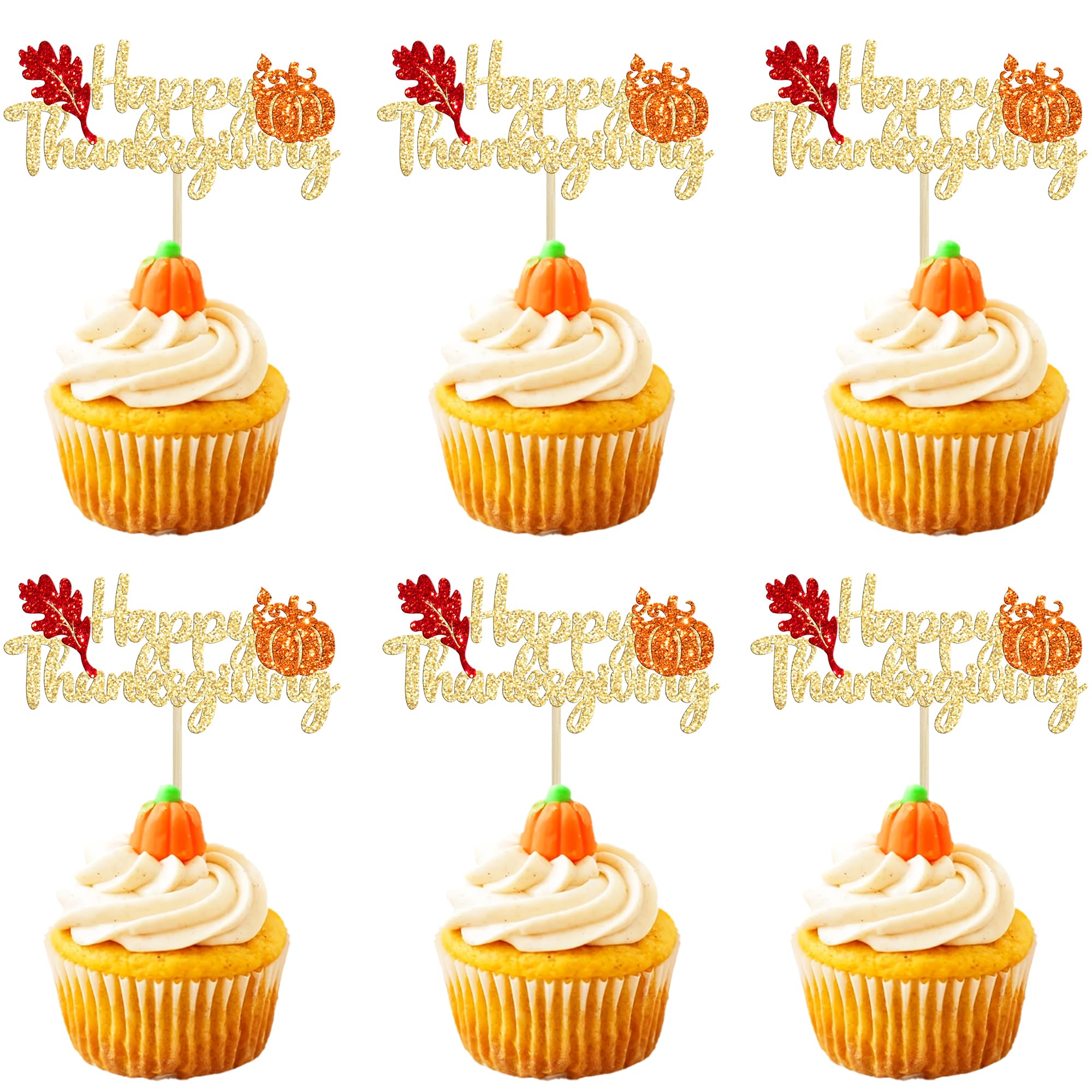 Amazon.com: Gyufise 24Pcs Happy Thanksgiving Cupcake Toppers Glitter ...