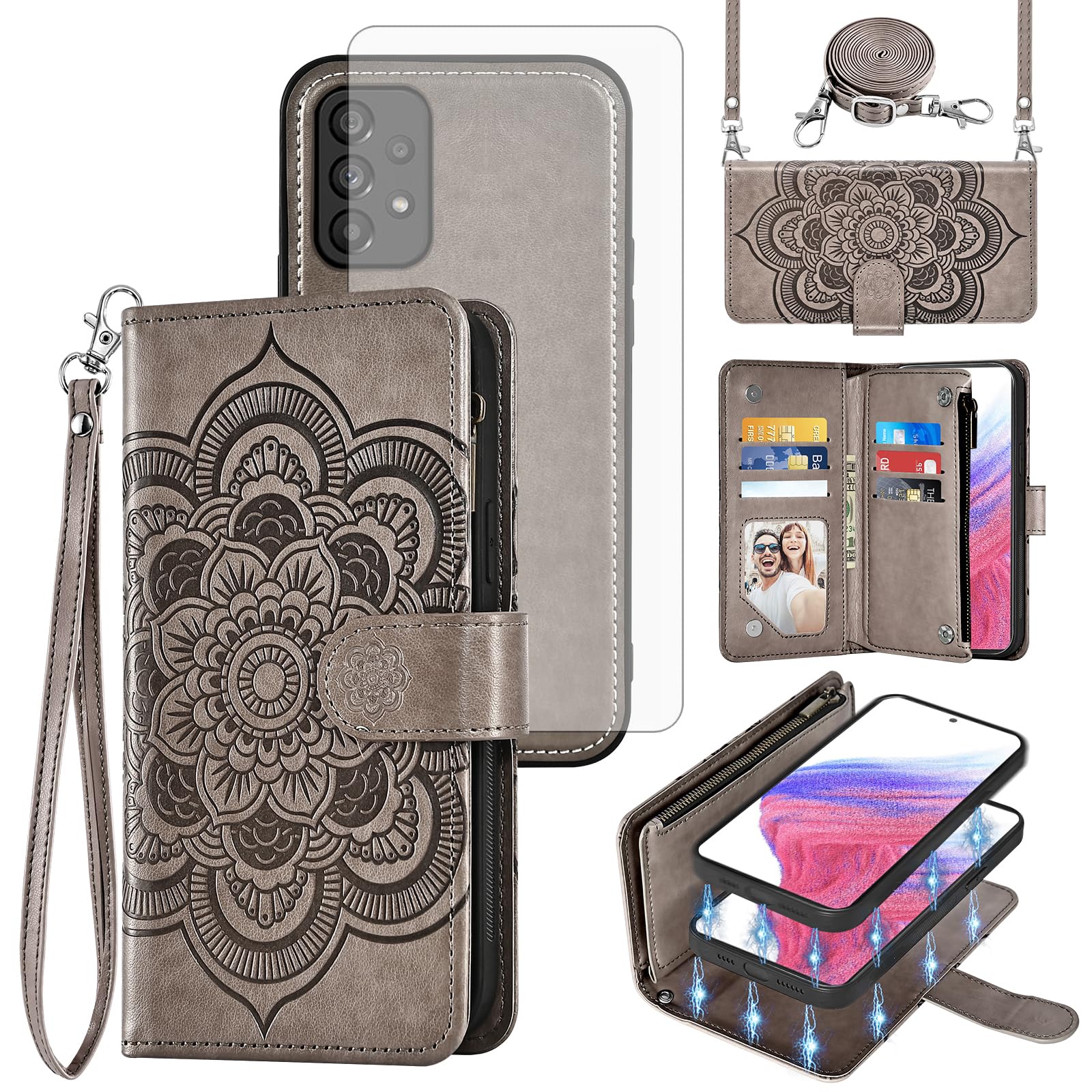 Amazon.com: Asuwish Phone Case for Samsung Galaxy A53 5G Zipper Wallet Detachable Cell Cover ...