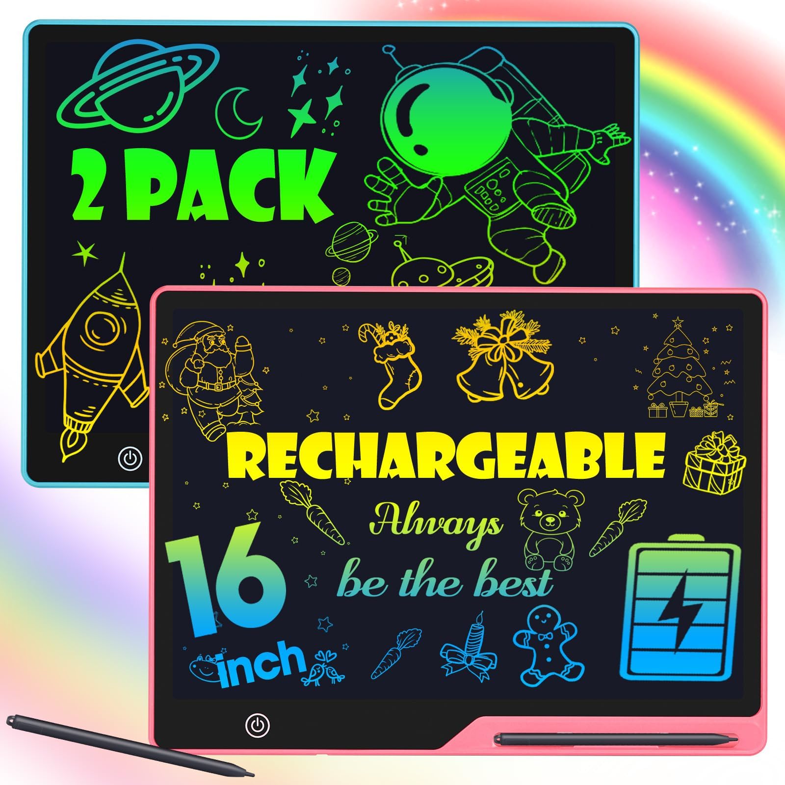 POPERFUN 2 Pack LCD Writing Tablet for Kids, 16 Inch Rechargeable ...