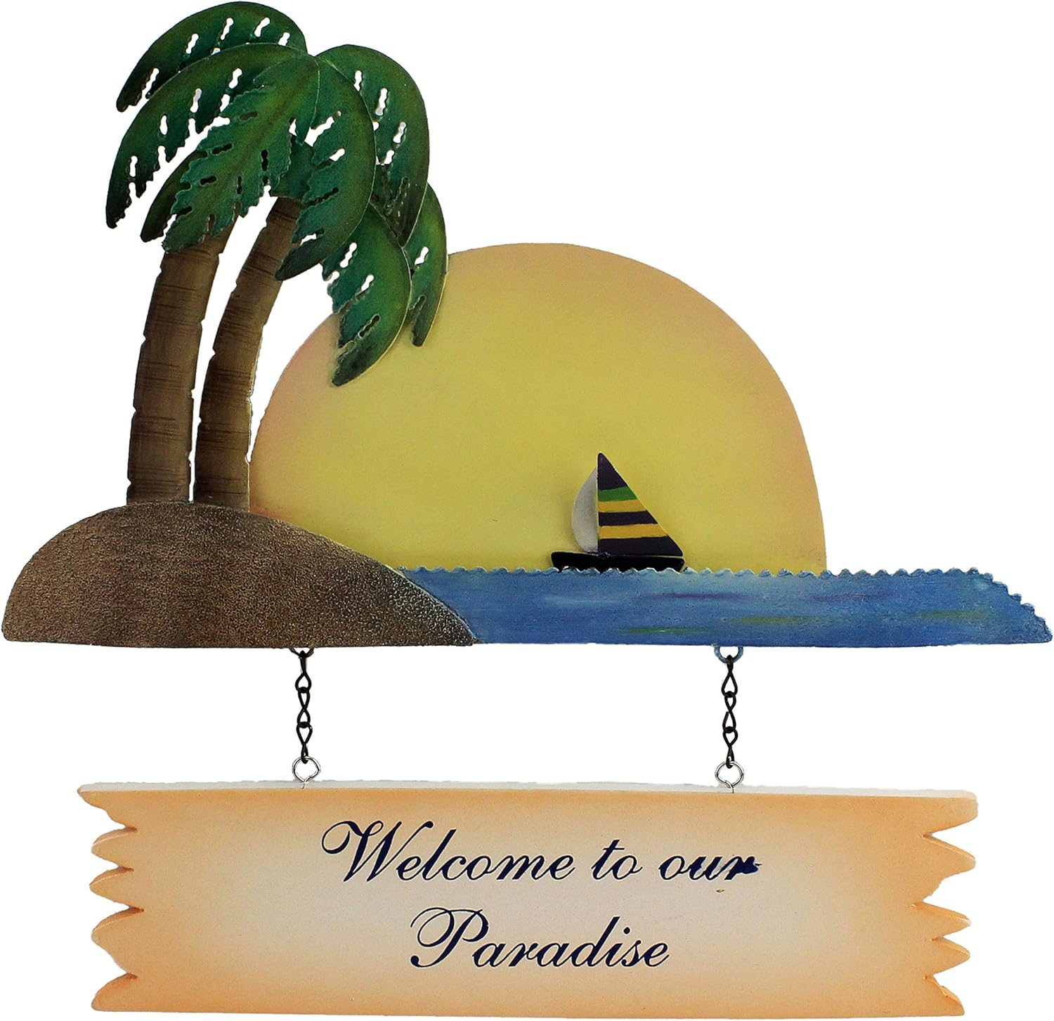 Amazon.com: 13 Inch L Metal & Wood Welcome to Our Paradise Tropical ...