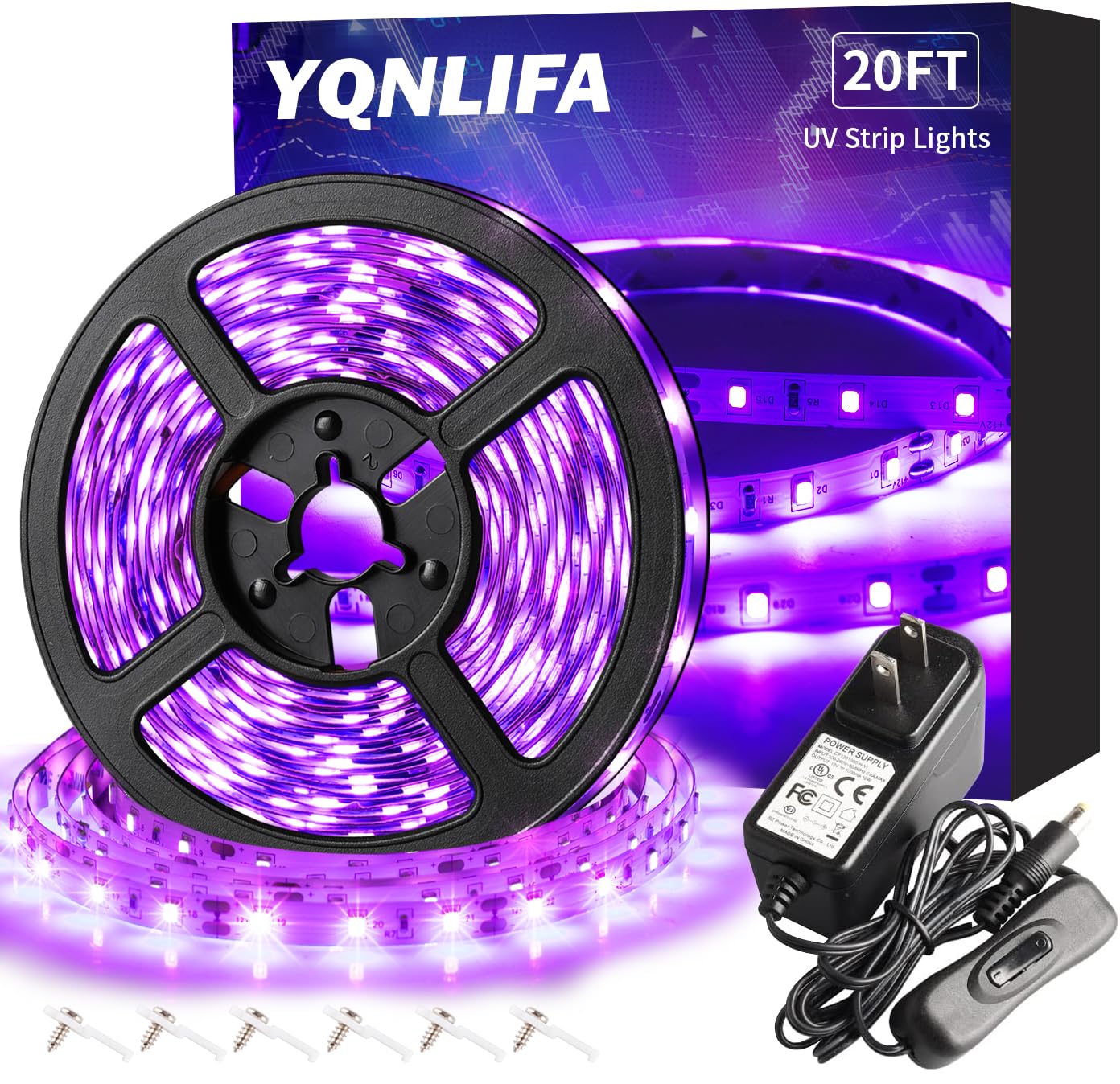 YQNLIFA 20FT Black Light Strip, 360 Lamp Beads, Flexible LED Blacklight ...