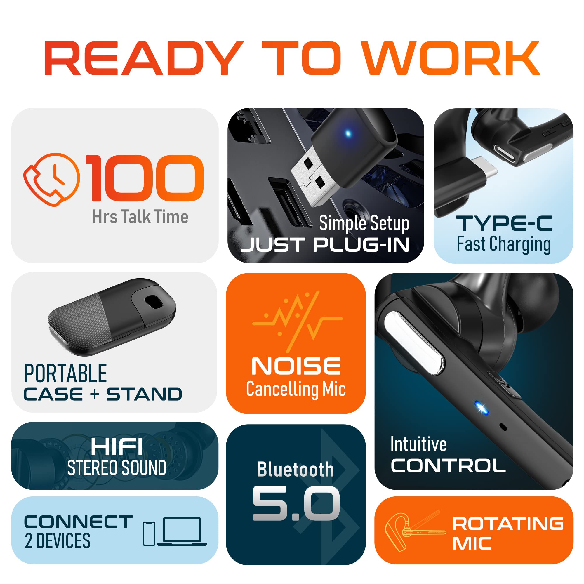 Ultralight Bluetooth Headset with Noise Cancelling Microphone, Business ...