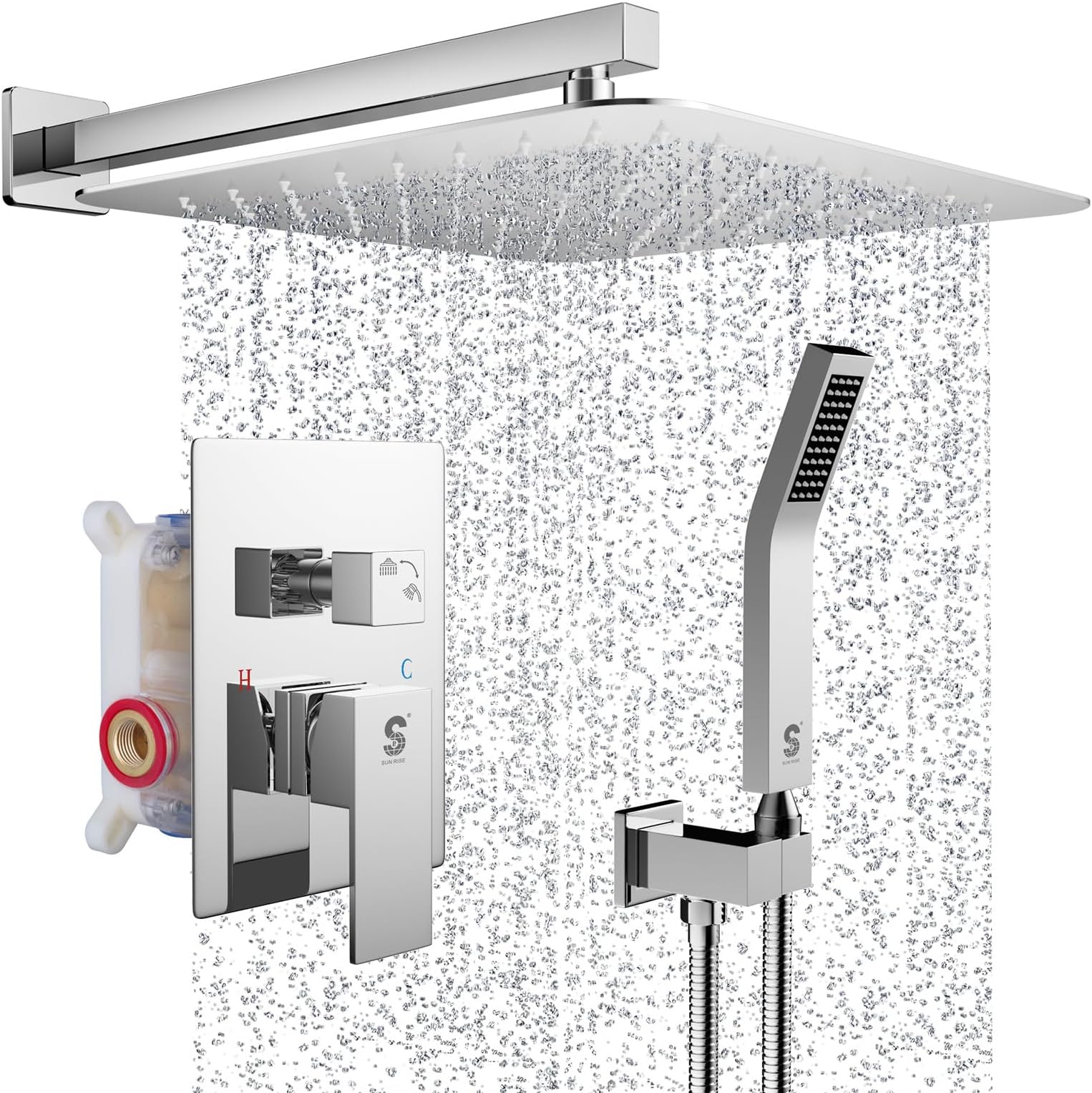 SR SUN RISE 8 Inch Shower Faucet Set and 3-Function Shower Head System ...