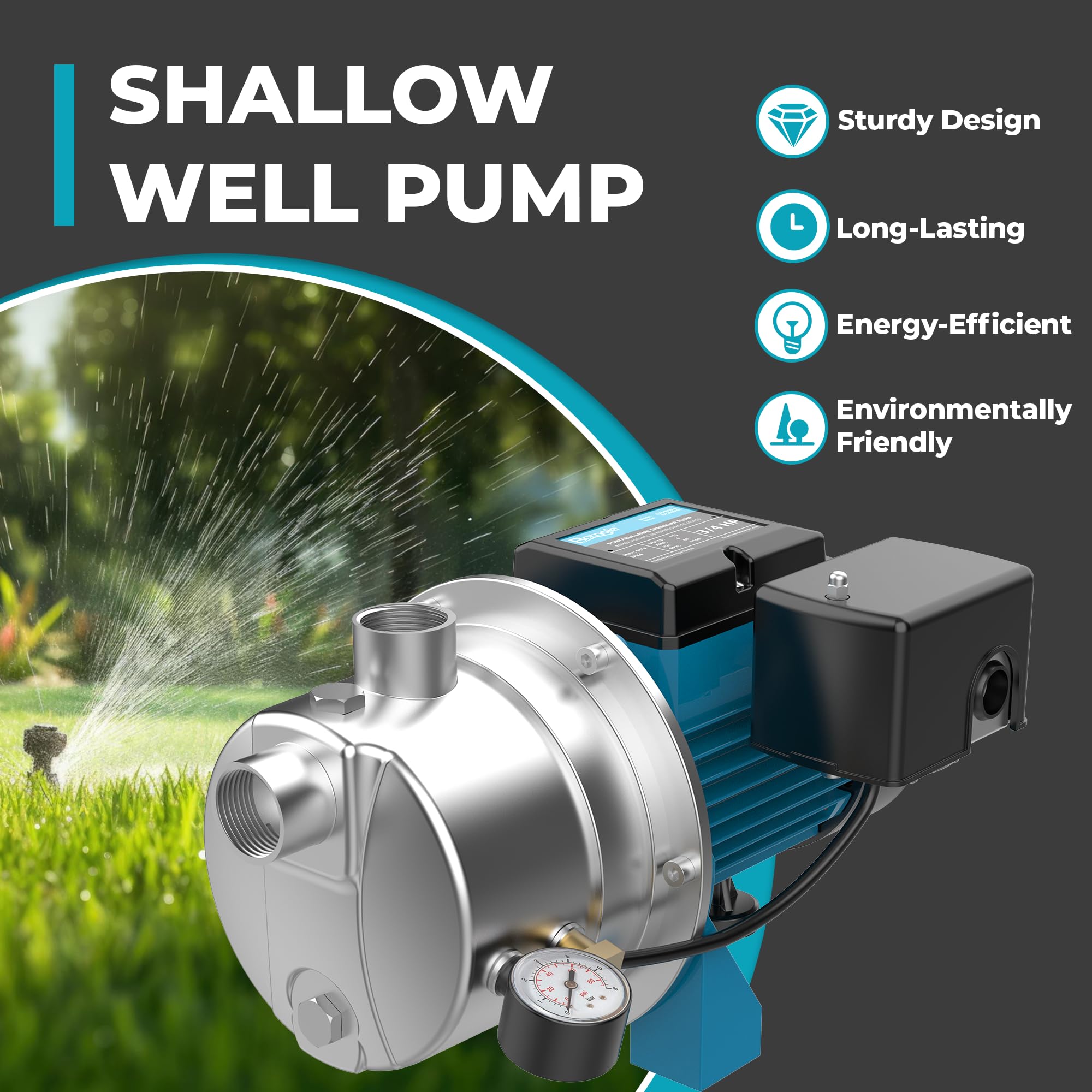Snapklik.com : BOMGIE 3/4HP Shallow Well Pump, 1100GPH Stainless Steel ...