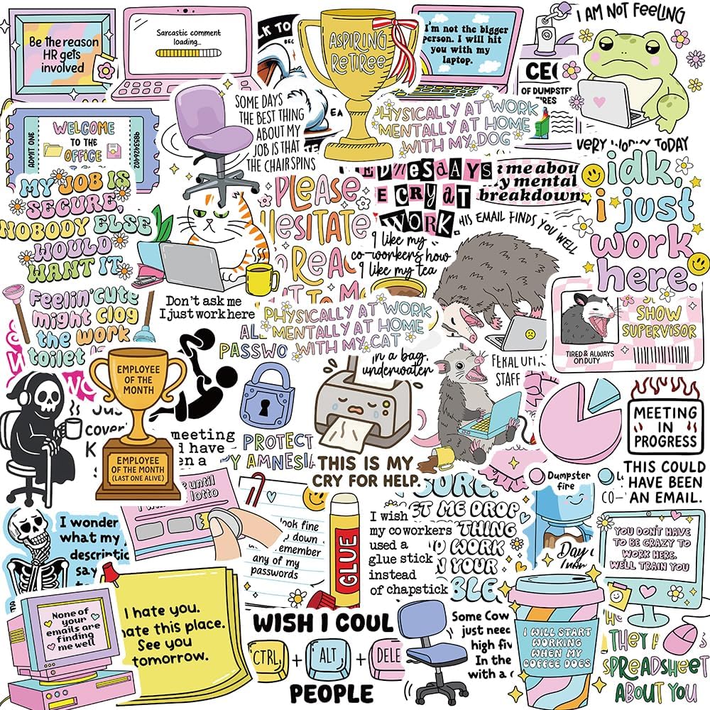 Amazon.com: 100 PCS Funny Sarcastic Work Stickers Pack for Adults, Puns ...