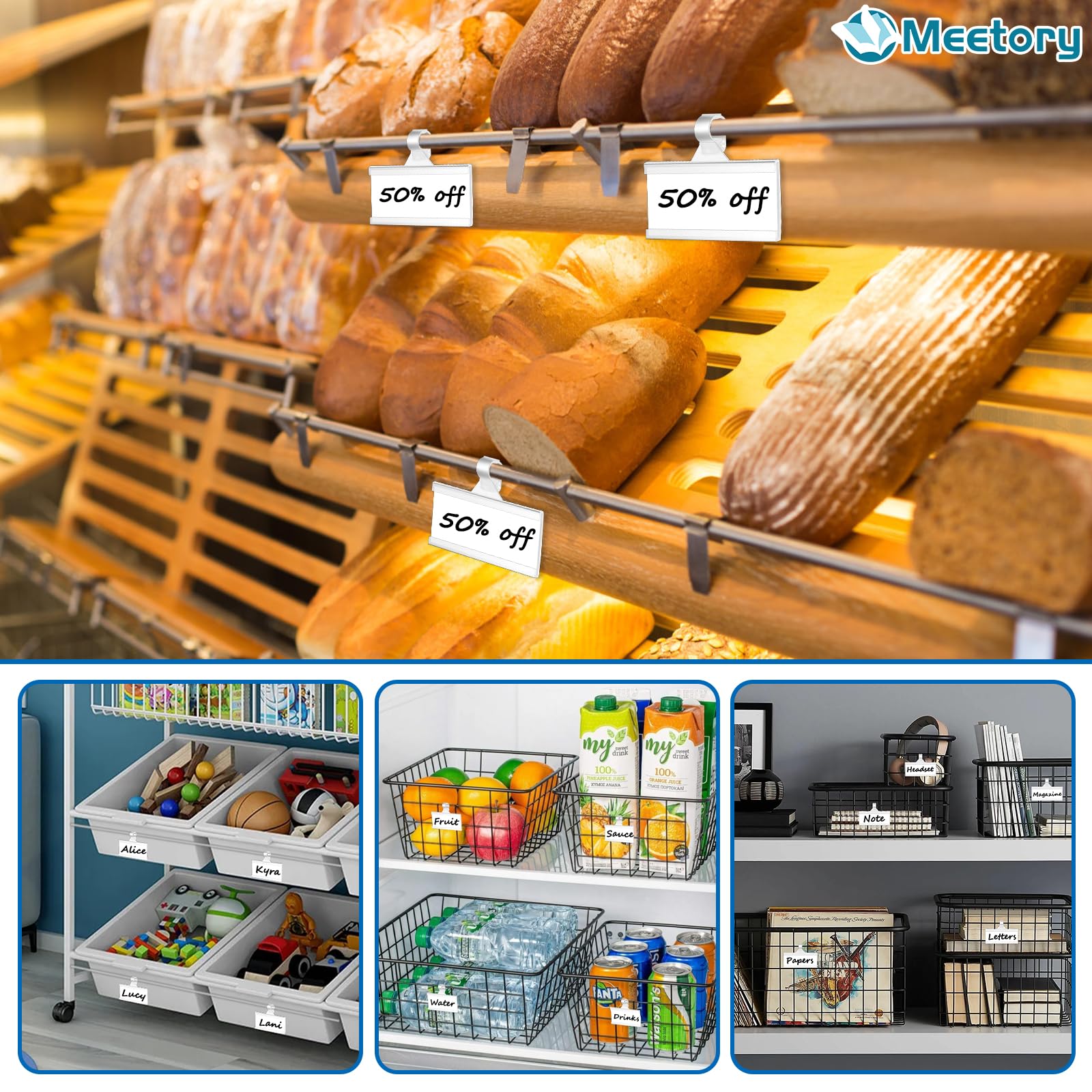 Snapklik.com : Meetory 100 PCS Plastic Wire Shelf Label Holders