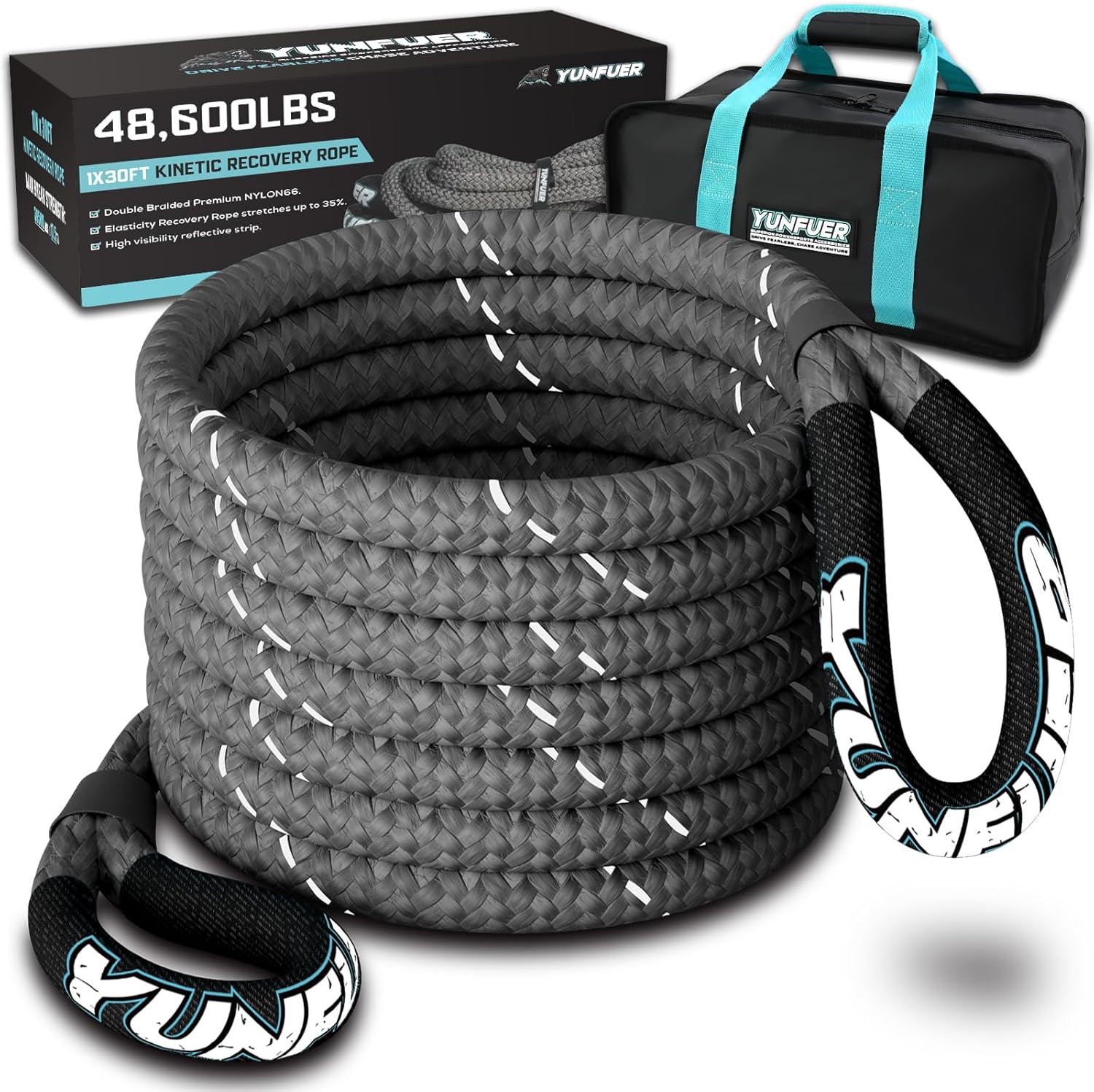 Amazon.com: Kinetic Recovery Rope 1" x 30' (48,600lbs) Extreme Duty 35% ...