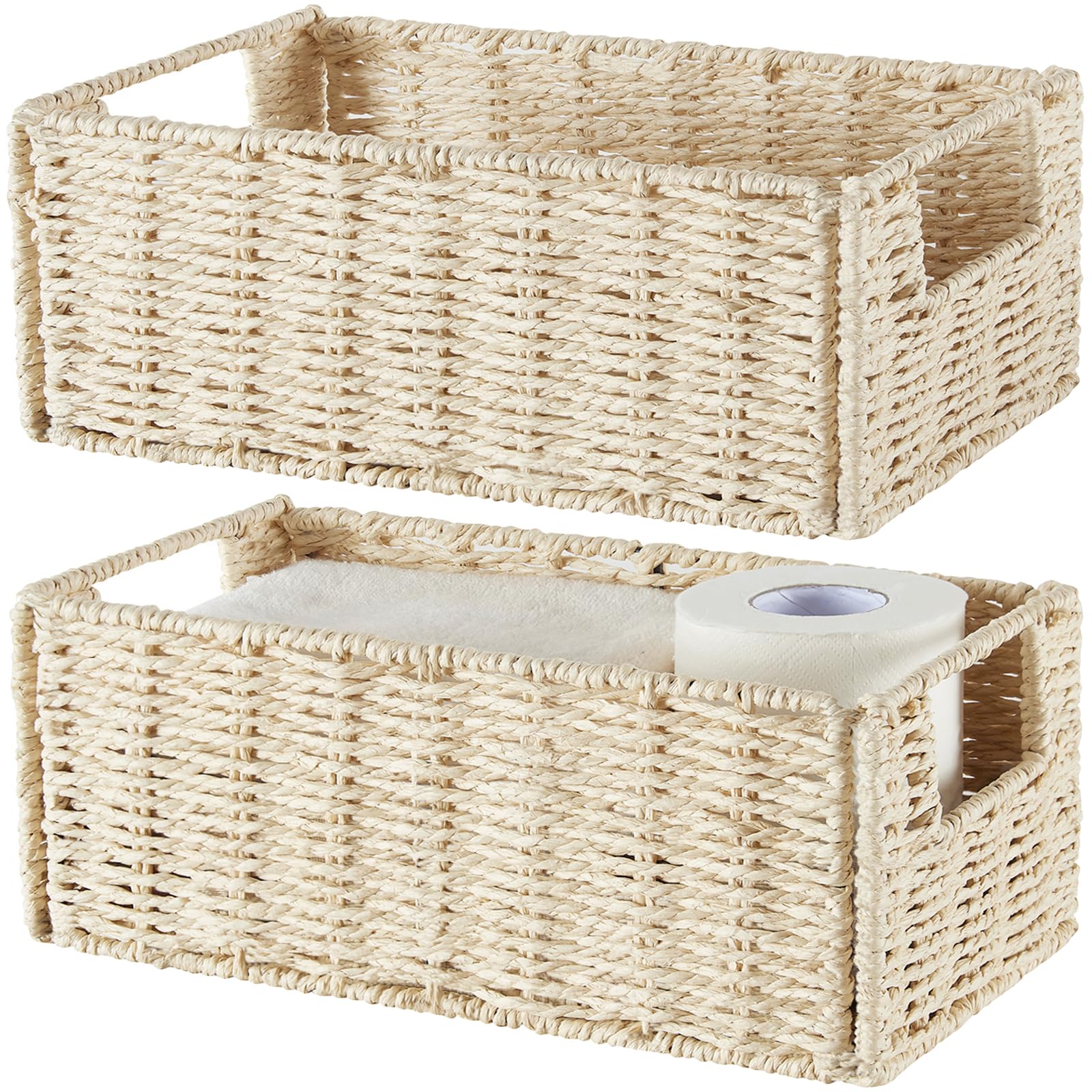 Amazon.com: Vagusicc Wicker Storage Basket, Set of 2 Hand-Woven Paper ...
