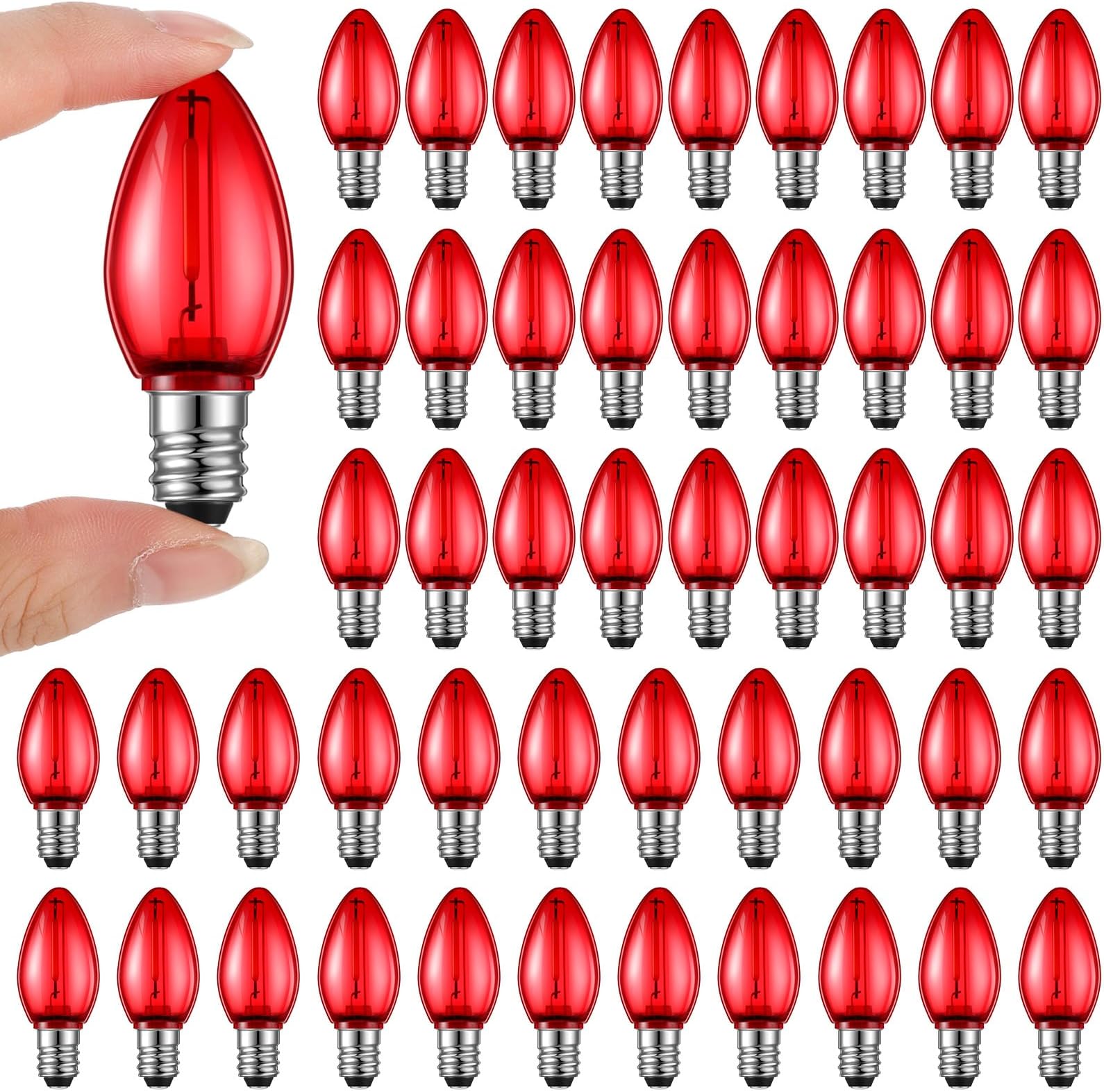 Baquler 50 Pack Replacement Christmas Light Bulbs Shatterproof C7 LED ...