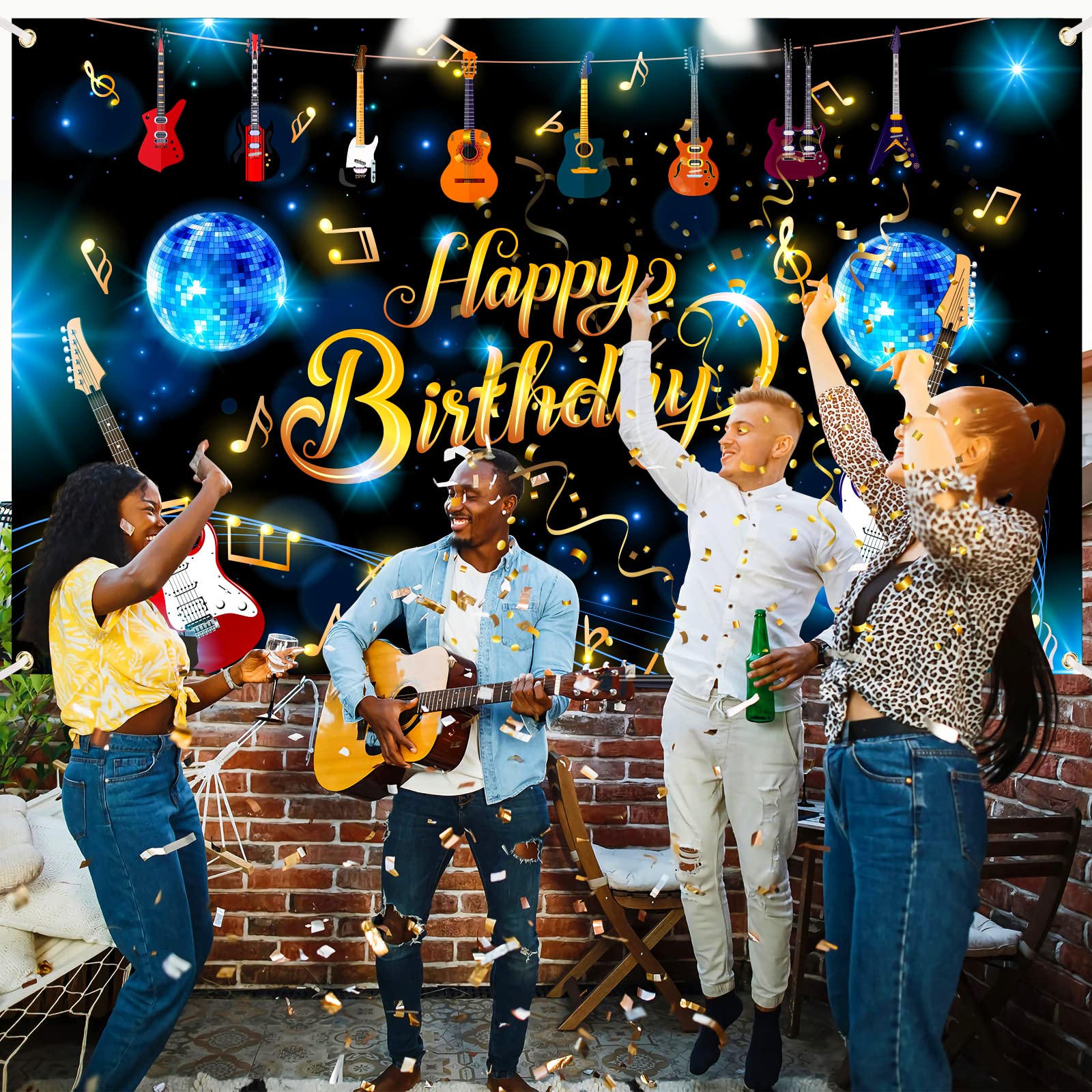 Snapklik.com : Music Note Guitar Happy Birthday Banner, Musical Note ...