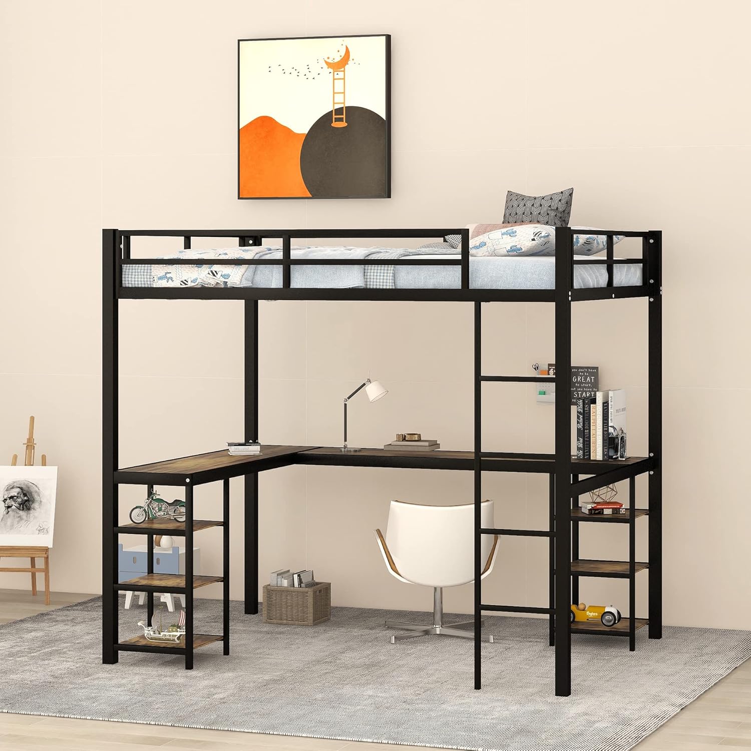 Amazon.com: CITYLIGHT Full Size Loft Bed with L Shaped Desk and Storage ...