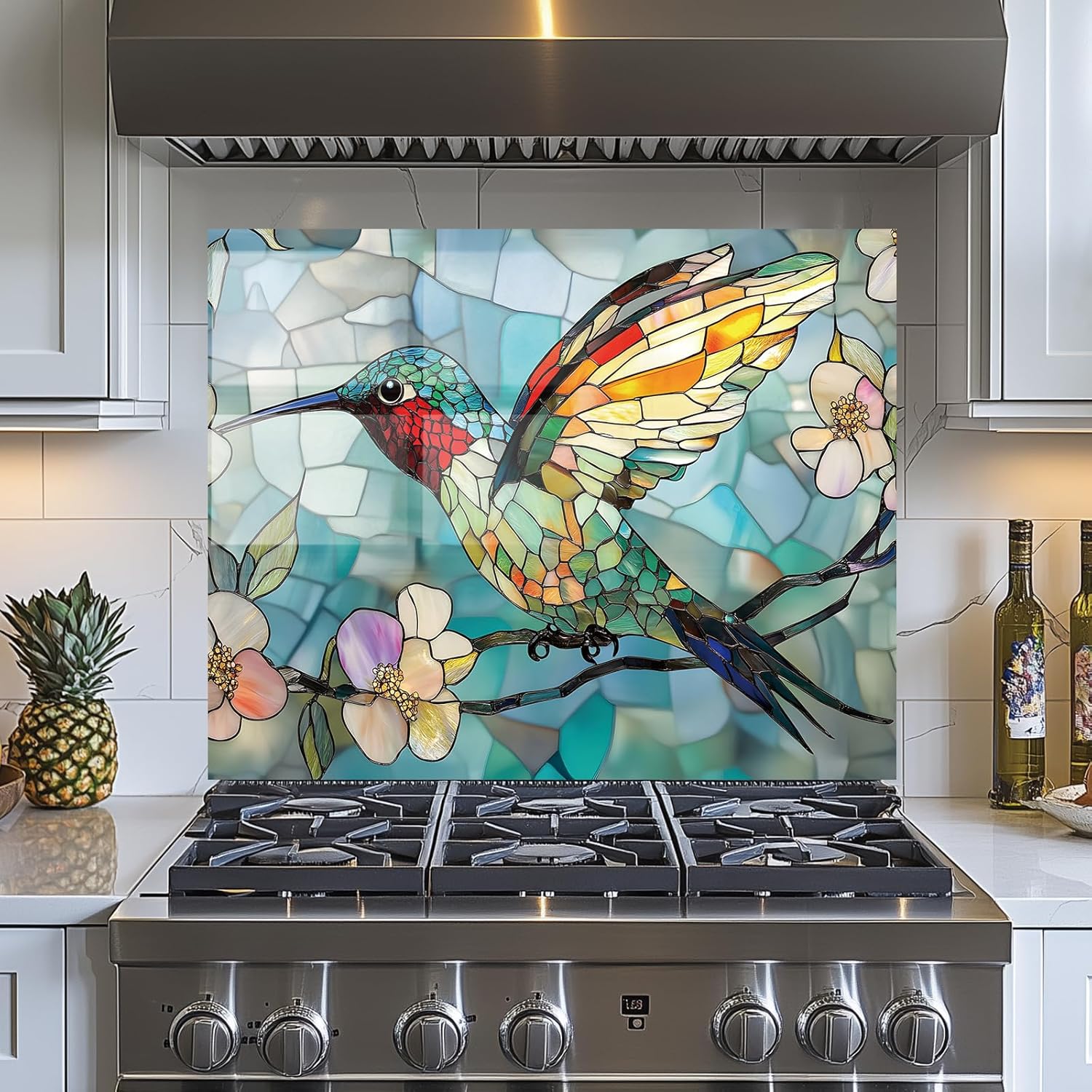 Amazon.com: Tempered Glass Backsplash for Kitchen， Hummingbird Stove ...