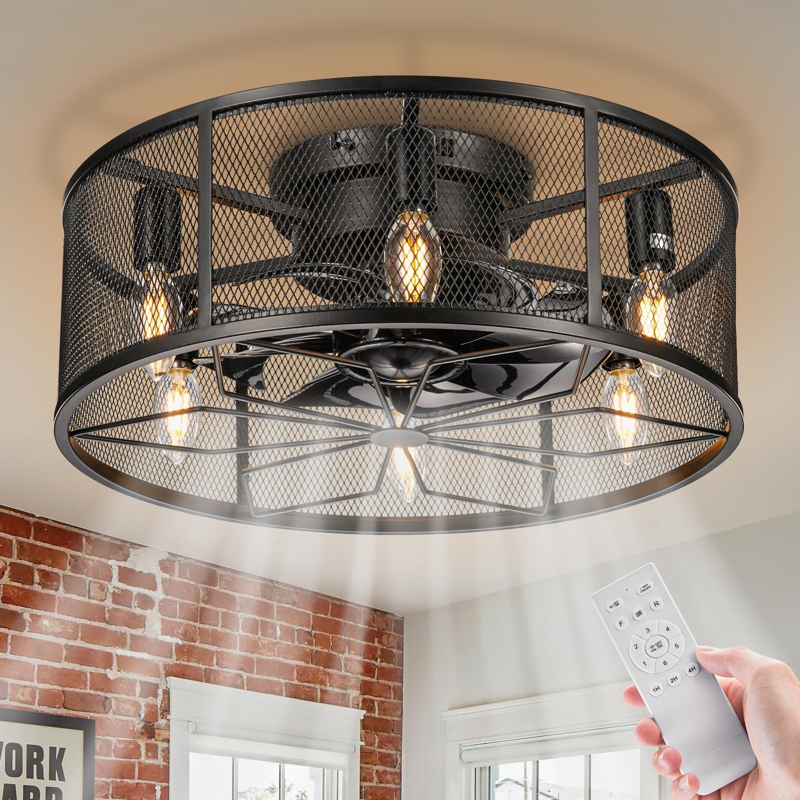 Curve Curio Caged Ceiling Fan with Light, 18" Low Profile Ceiling Fans ...