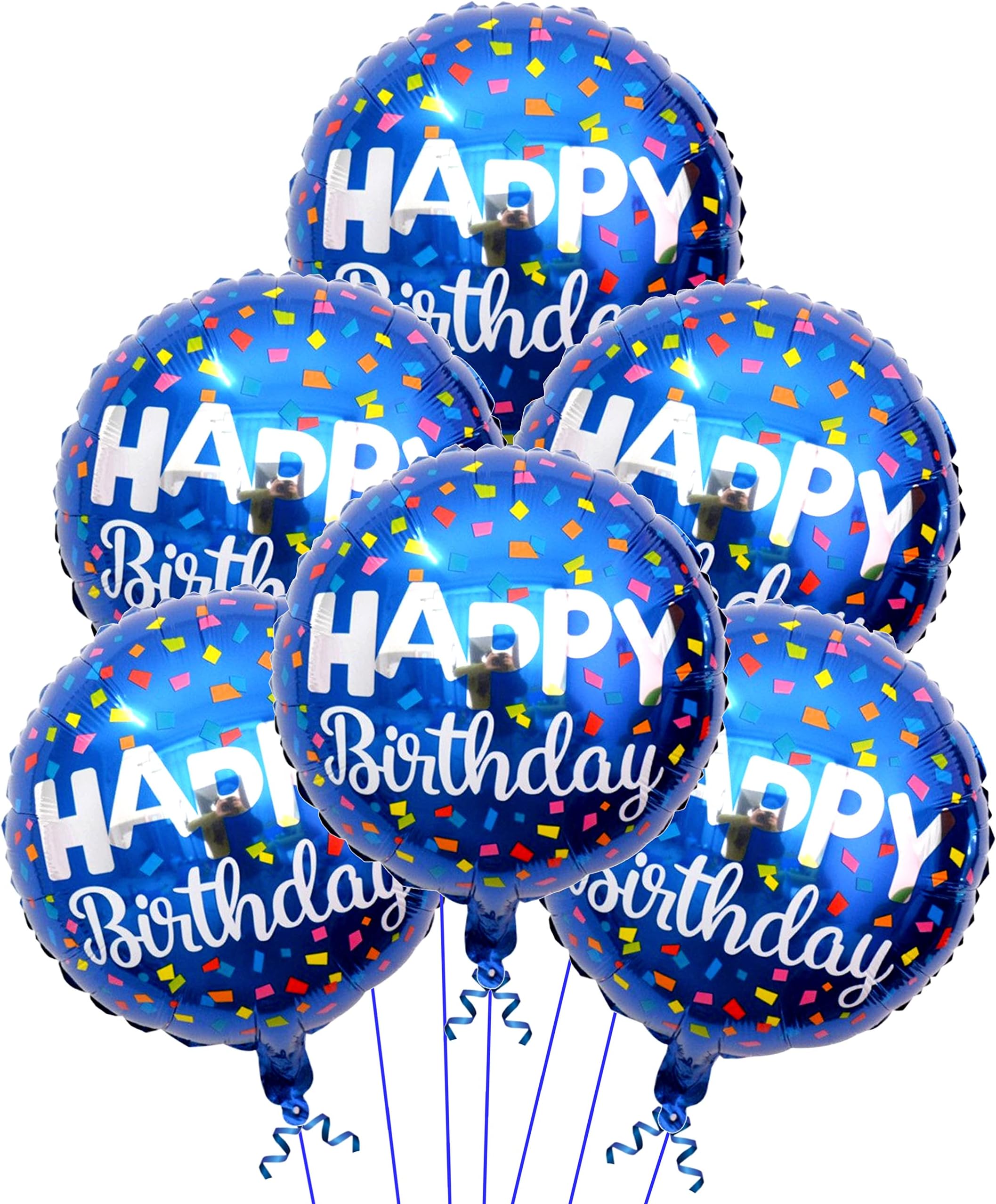 GRAND SHOP Happy Birthday Round Foil Balloons Blue Popper Pack of 6 ...