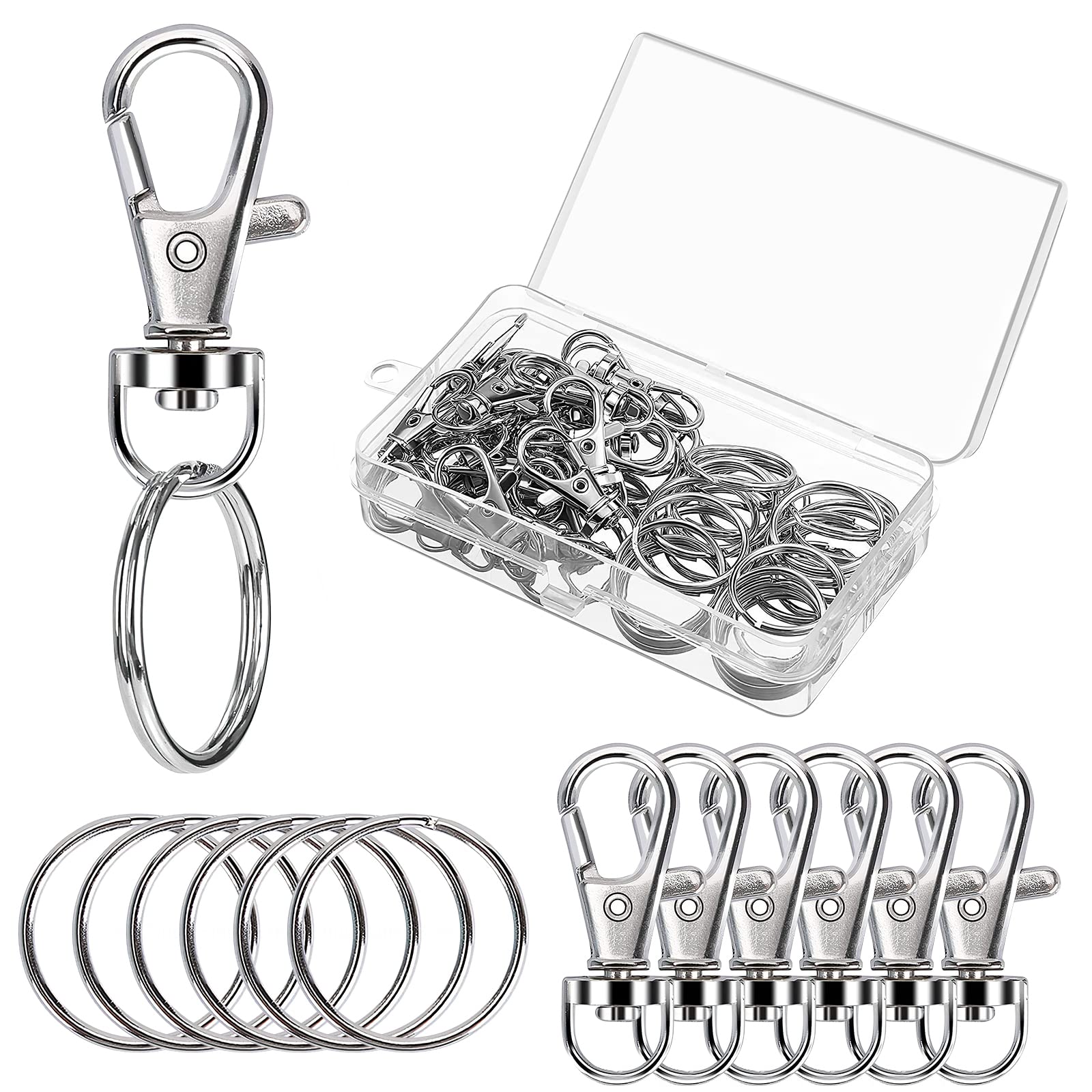 Keychain Clip, 70 Pcs Metal Lobster Clasps, Keychain Rings for DIY ...