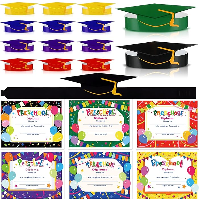 Buy 48 Pieces Graduation Paper Hat Preschool Diploma Certificate ...