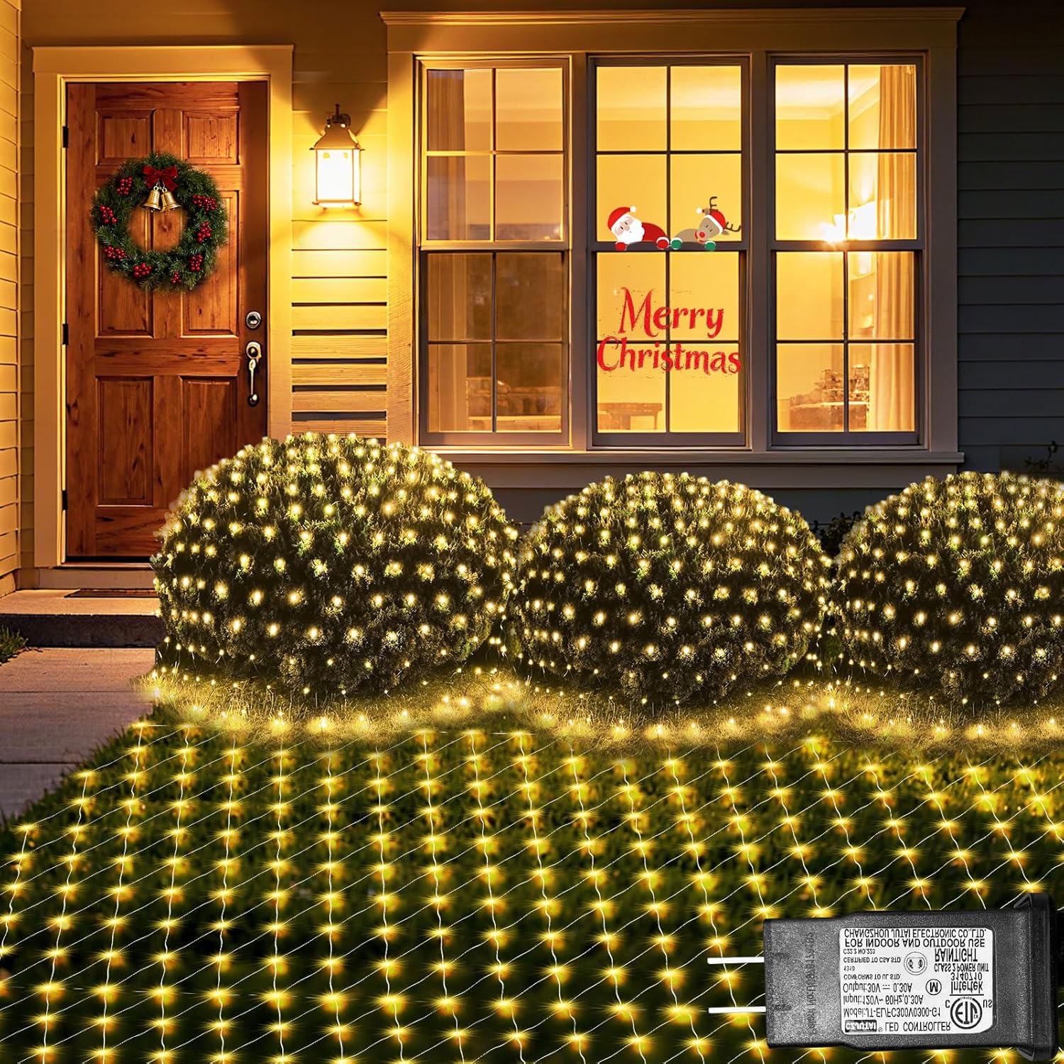 Lovelite 120 LED Christmas Net Lights, 5ft x 5ft Mesh Lights Outdoor 8 ...