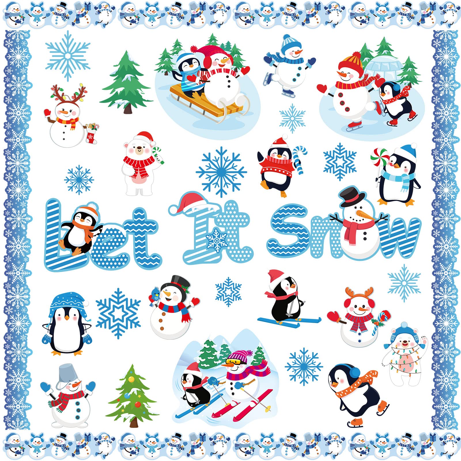Amazon.com: Faccito 62 Pcs Winter Bulletin Board Decorations Penguin ...