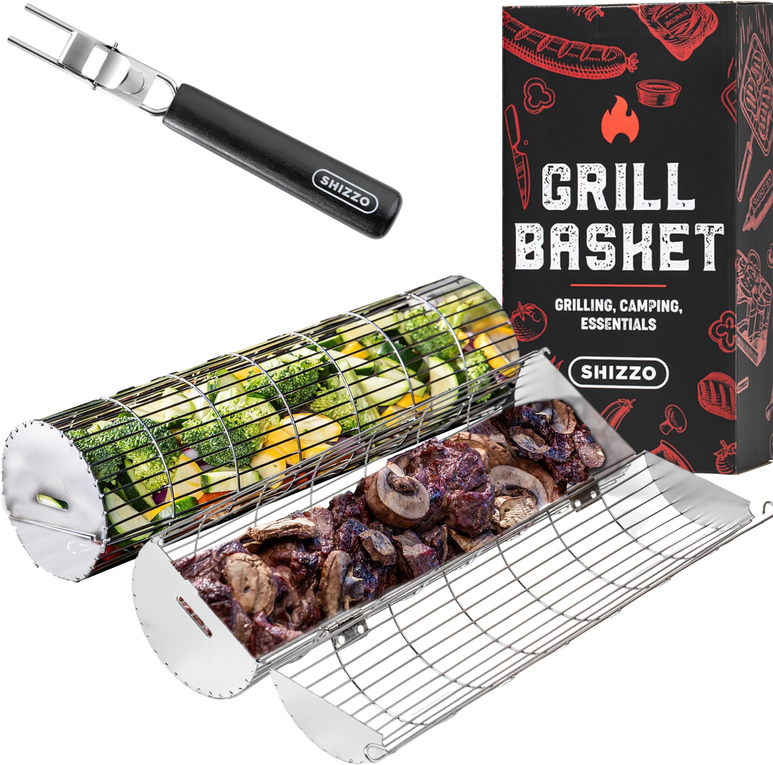 Amazon.com: Home Org Stainless Steel Grill Basket, Rolling Grilling ...