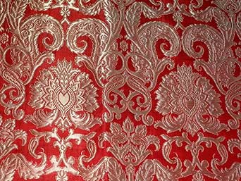 Amazon.com: Heavy Silk Brocade Fabric Red & Metallic Gold Brocades ...