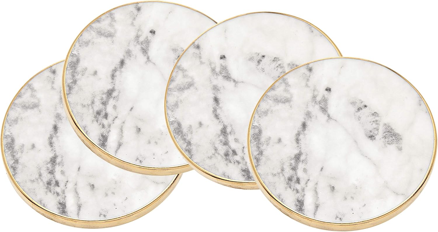 Amazon.com | Godinger Coaster Set, Round Marble Gold Edged - Set of 4 ...