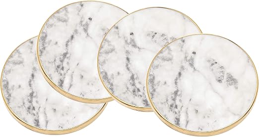 Amazon.com | Godinger Coaster Set, Round Marble Gold Edged - Set of 4 ...