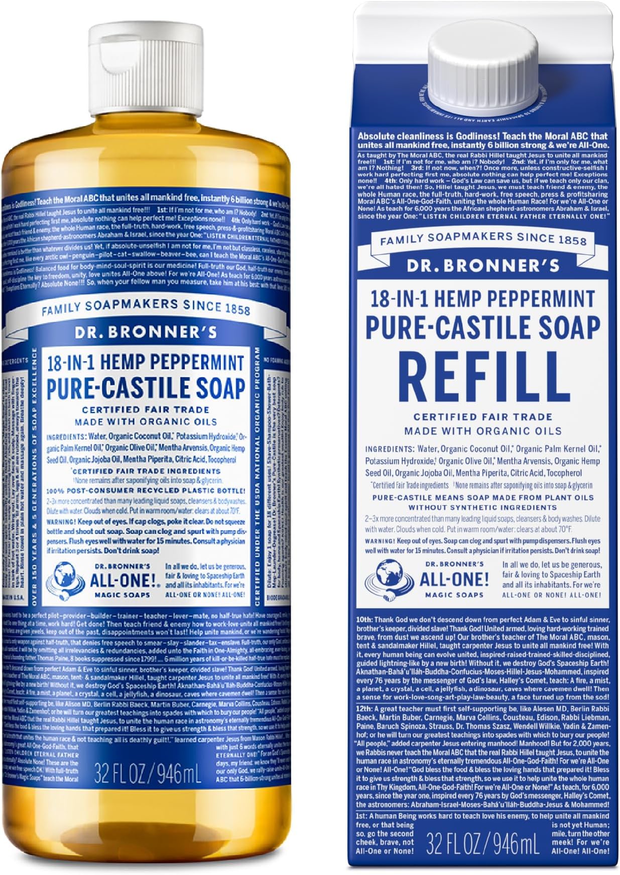 Amazon.com : Dr. Bronner's - Pure-Castile Liquid Soap (Peppermint, 32 ...