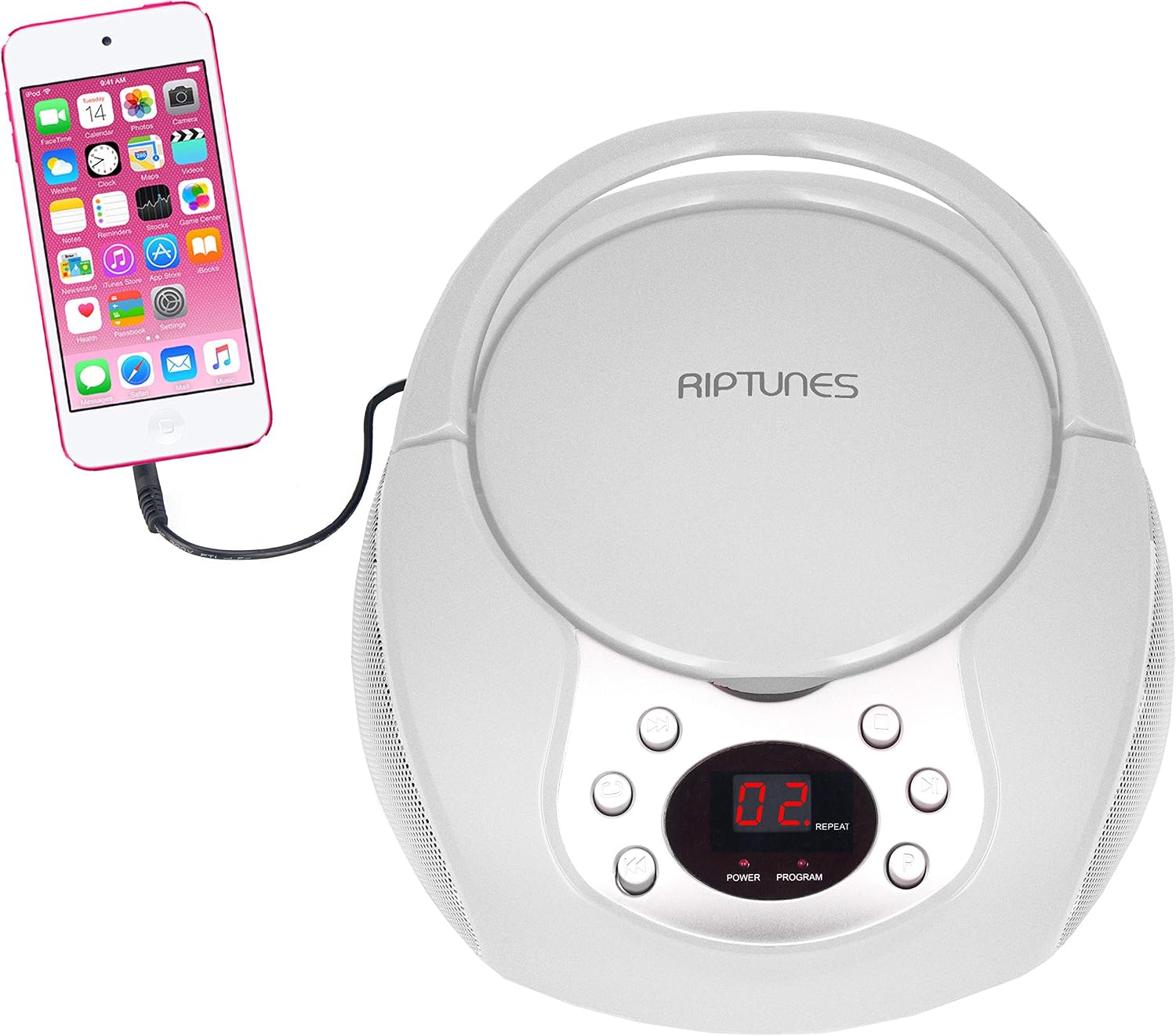 Amazon.com: RipTunes CD player Boombox- Portable silver Aux-In CD ...