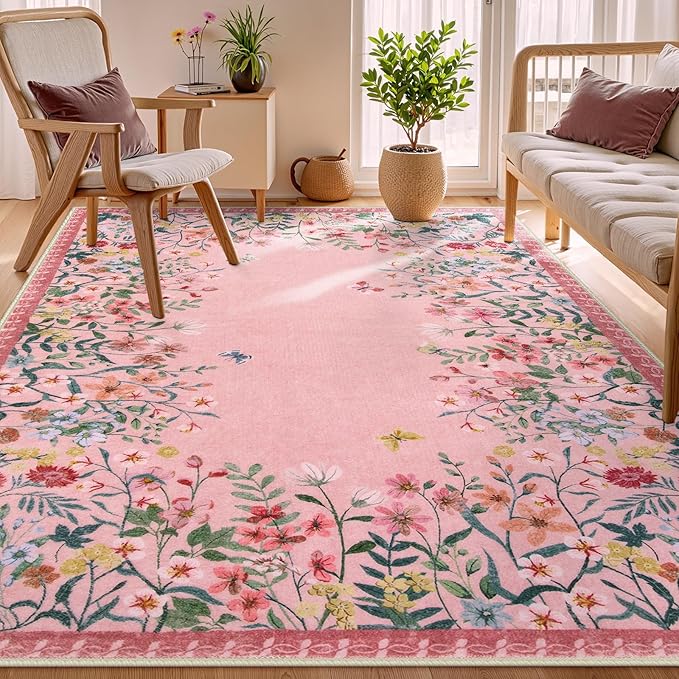 Amazon.com: Wonnitar Washable Rug, 5x7 Pink Rugs for Living Room ...