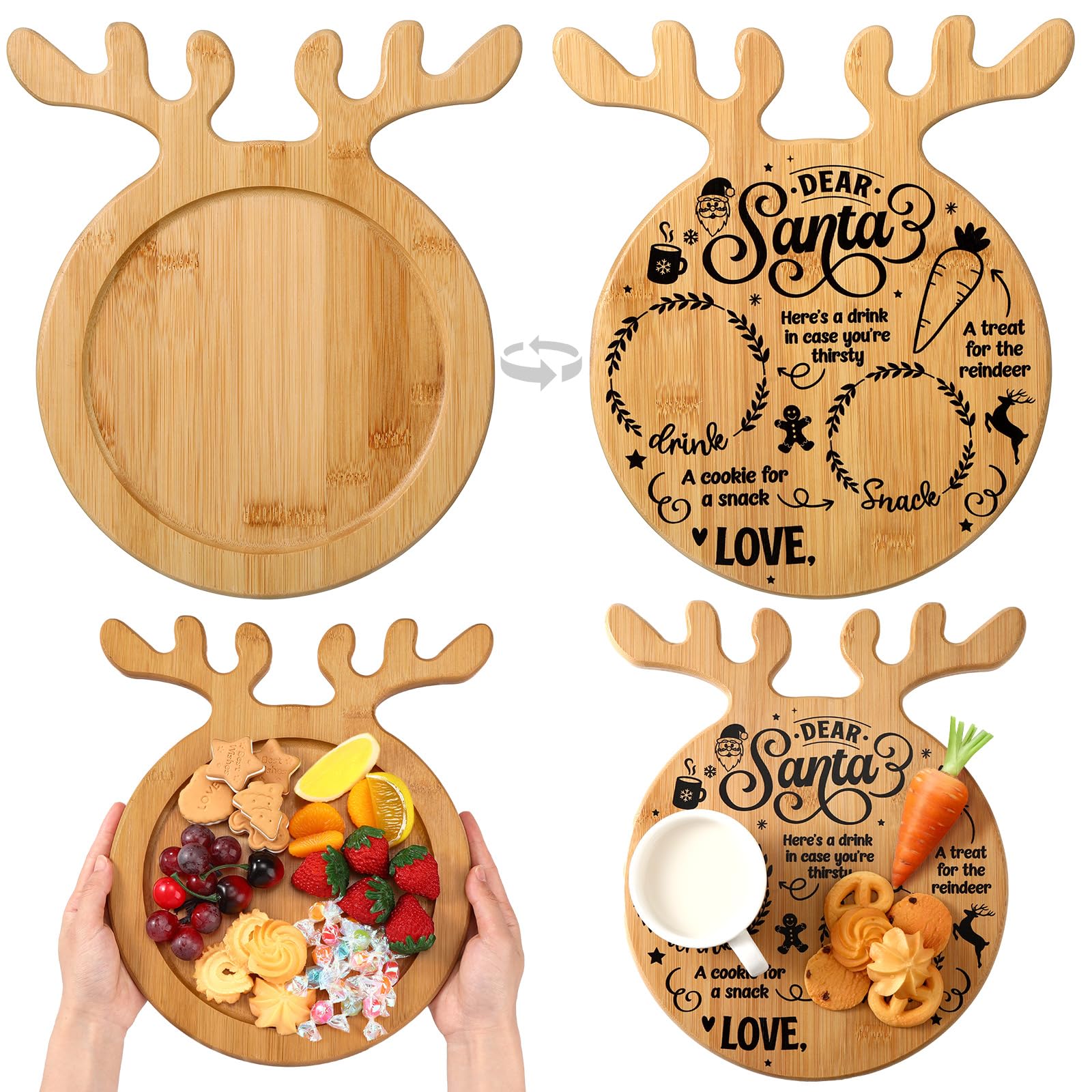 Amazon.com: Willinglong Christmas Santa Cookie Plate Bamboo Reindeer ...
