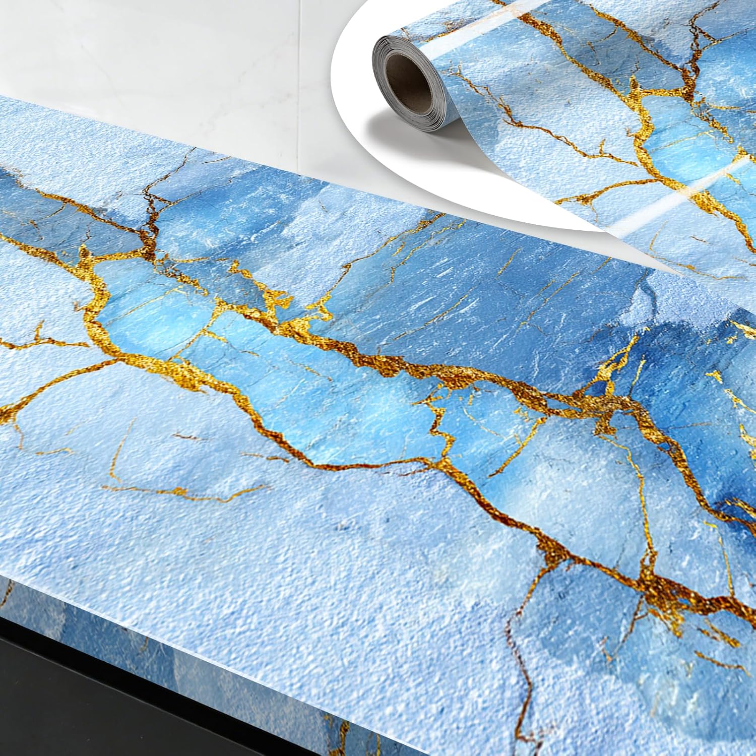 Nuxovilar Light Blue Crystal Marble Textured Peel and Stick Wallpaper ...