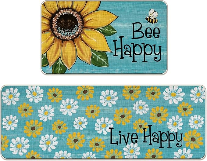 Amazon.com: Tailus Spring Summer Flower Bee Happy Kitchen Rugs Set of 2 ...