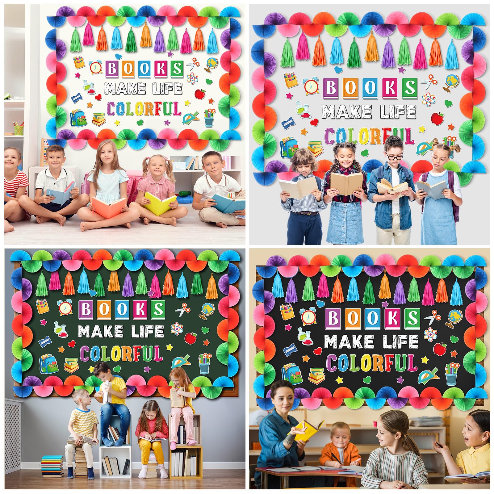 Snapklik.com : Pasimy Reading Bulletin Board Set Books Make Life ...