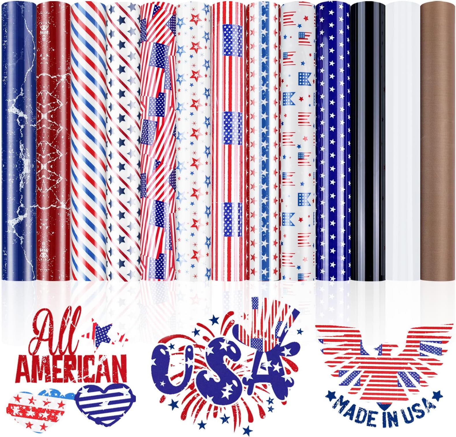 Amazon.com: HTVRONT American Flag Heat Transfer Vinyl - 13 Pack 4th of ...