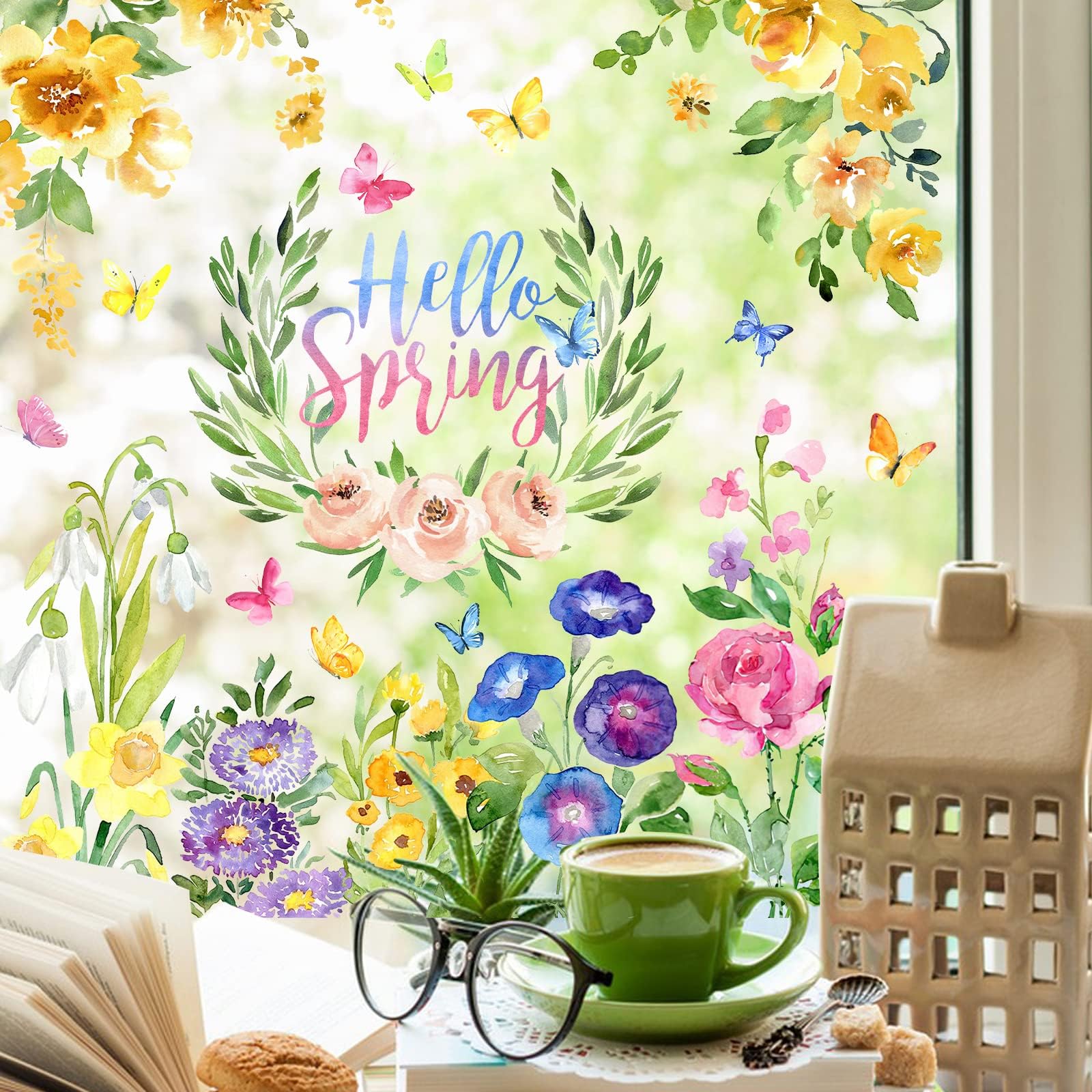 Amazon.com: AnyDesign 92Pcs Spring Summer Window Clings Sunflower ...