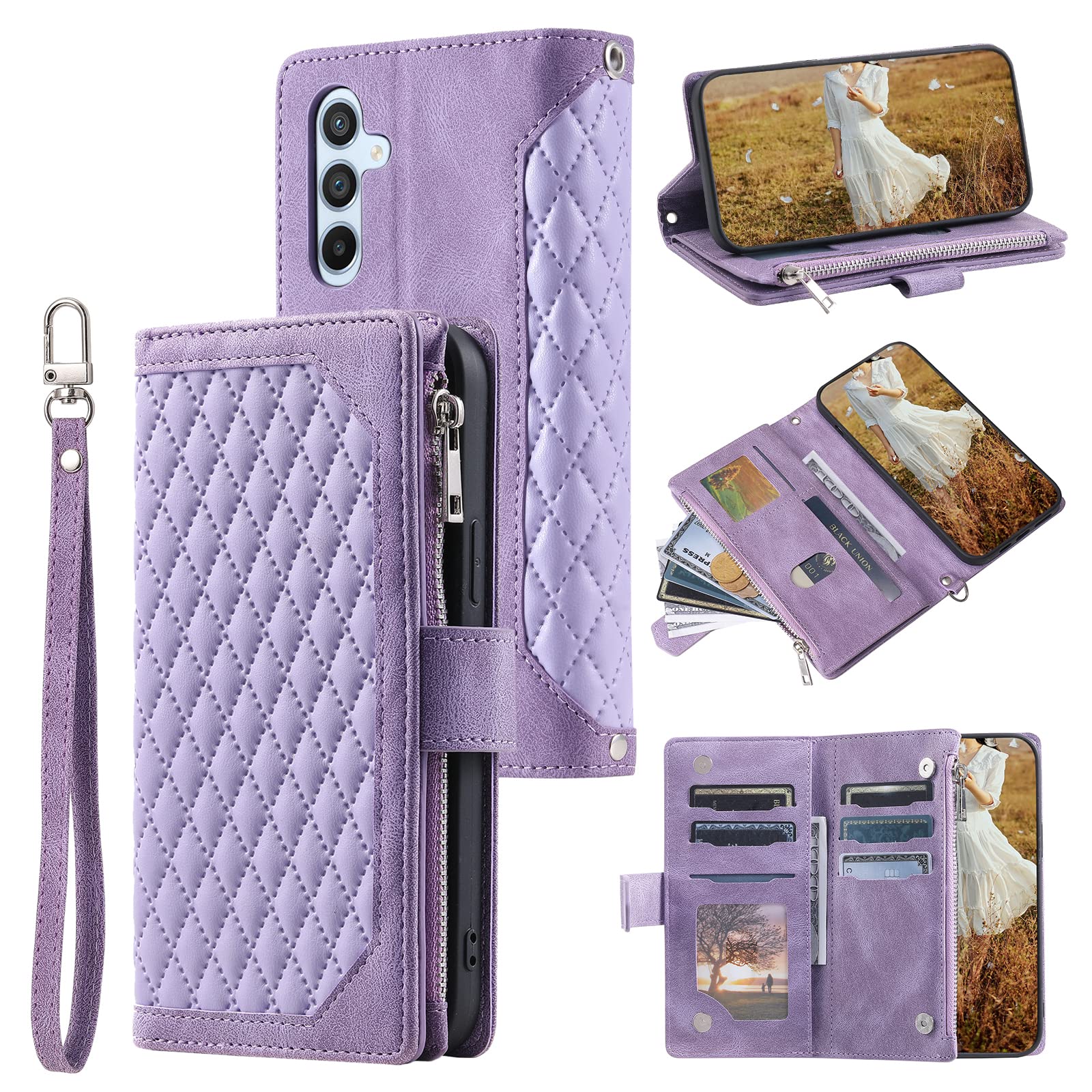Knoowcase For Samsung A25 5G Case Wallet Flip Case Shockproof PU Leather Bumper Case with Zipper ...