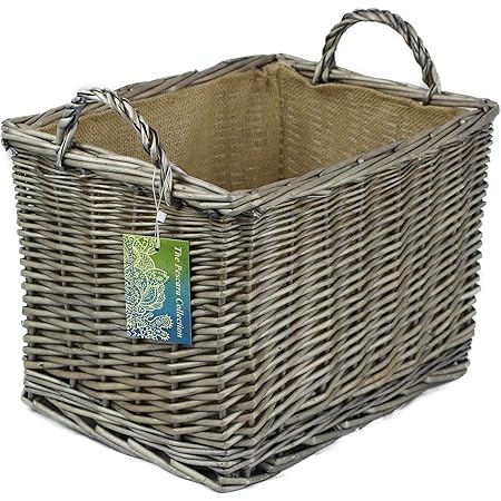 Large Antique Wash Finish Wicker Lined Log Baskets : Amazon.co.uk: Home ...