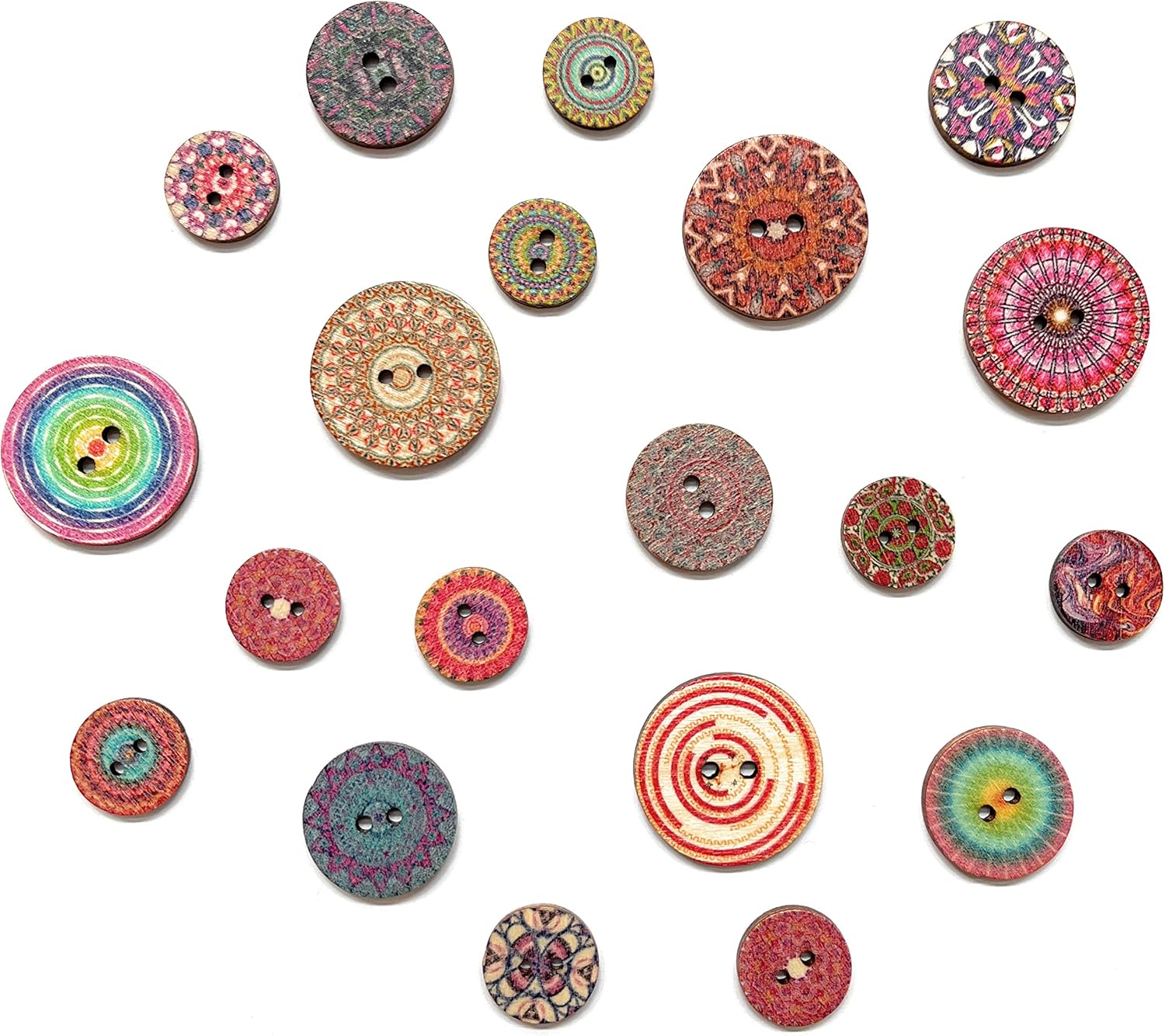 Amazon.com: YarnSwirl Wooden Boho Buttons in Various Patterns, 20-Pack ...