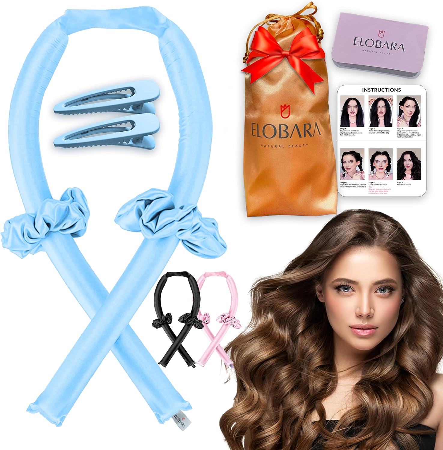 Heatless Hair Curler for Long Hair, No Heat Silk Curling Ribbon Rods ...