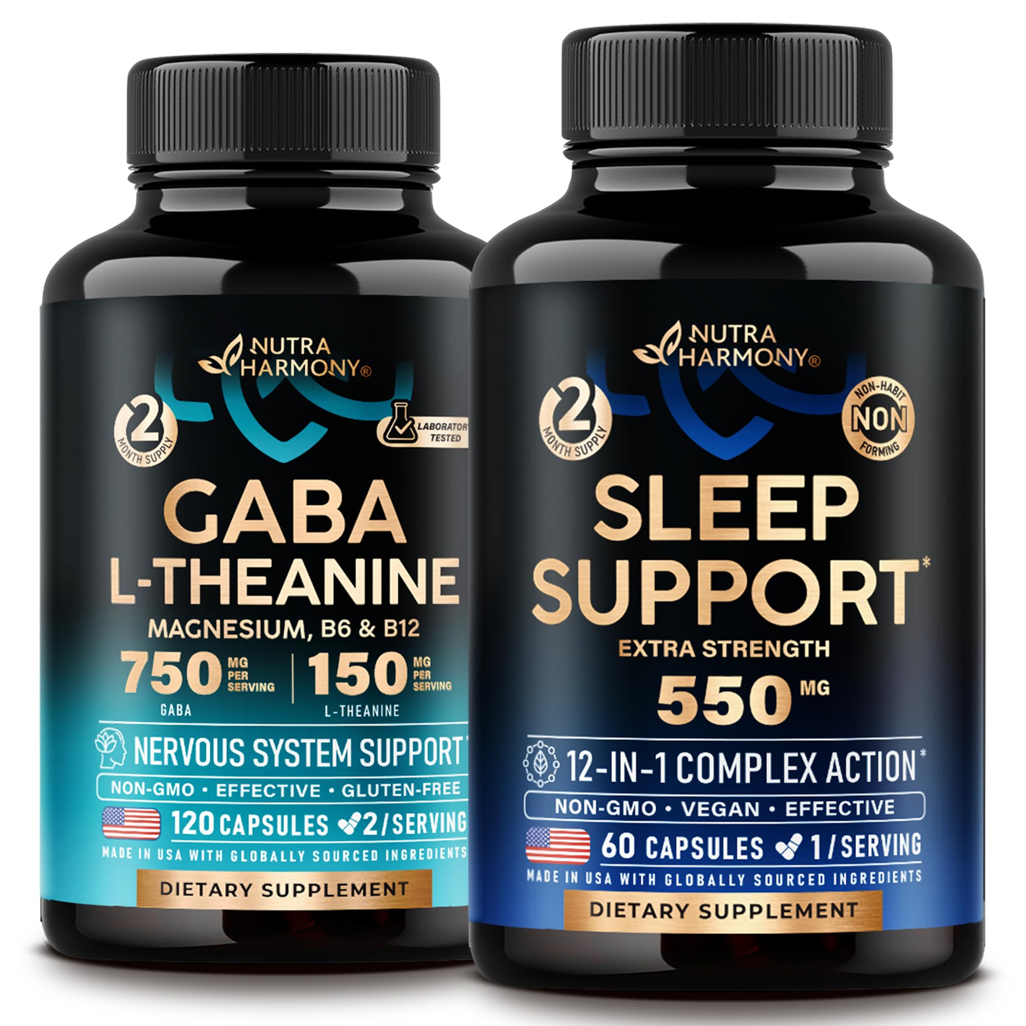 Amazon.com: NUTRAHARMONY GABA with L-Theanine & Sleep Support Capsules ...