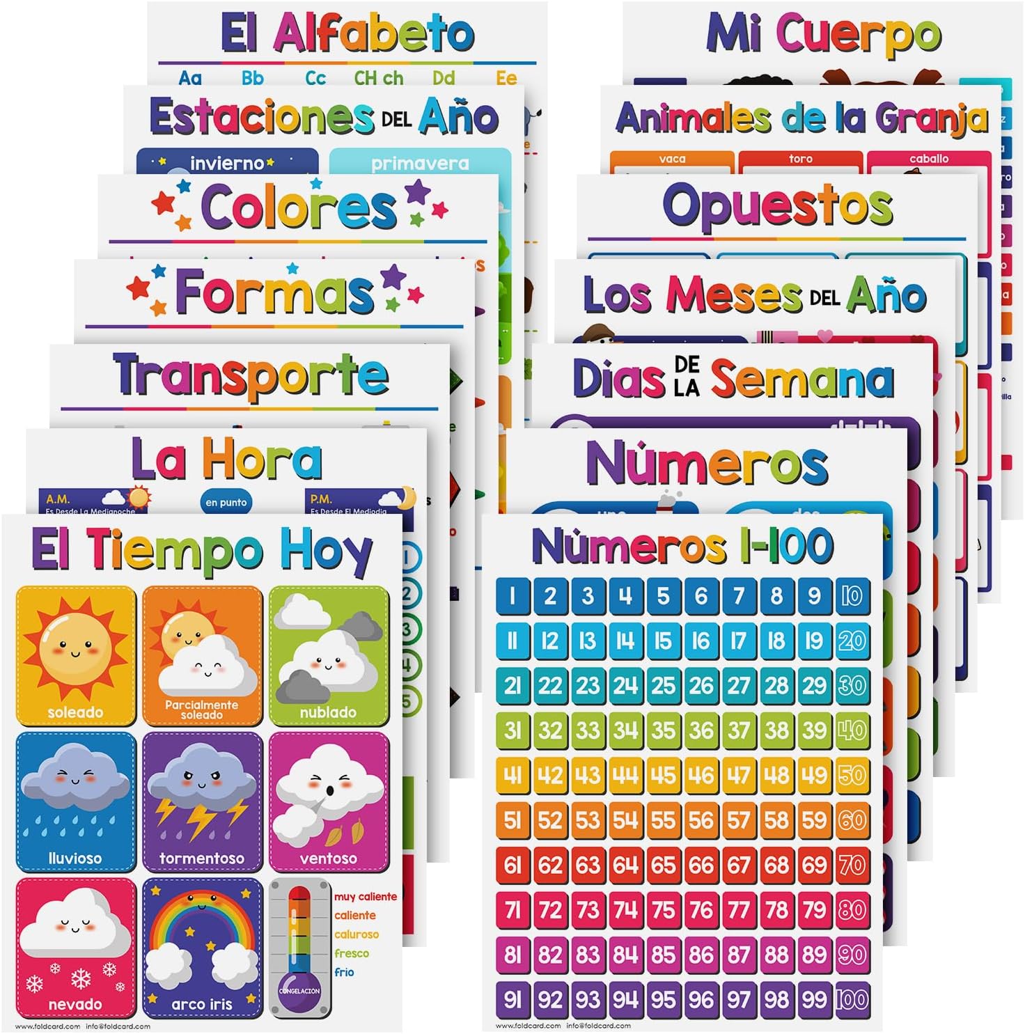 Amazon.com: Spanish Educational Posters for Kids – Bundle of 14 ...