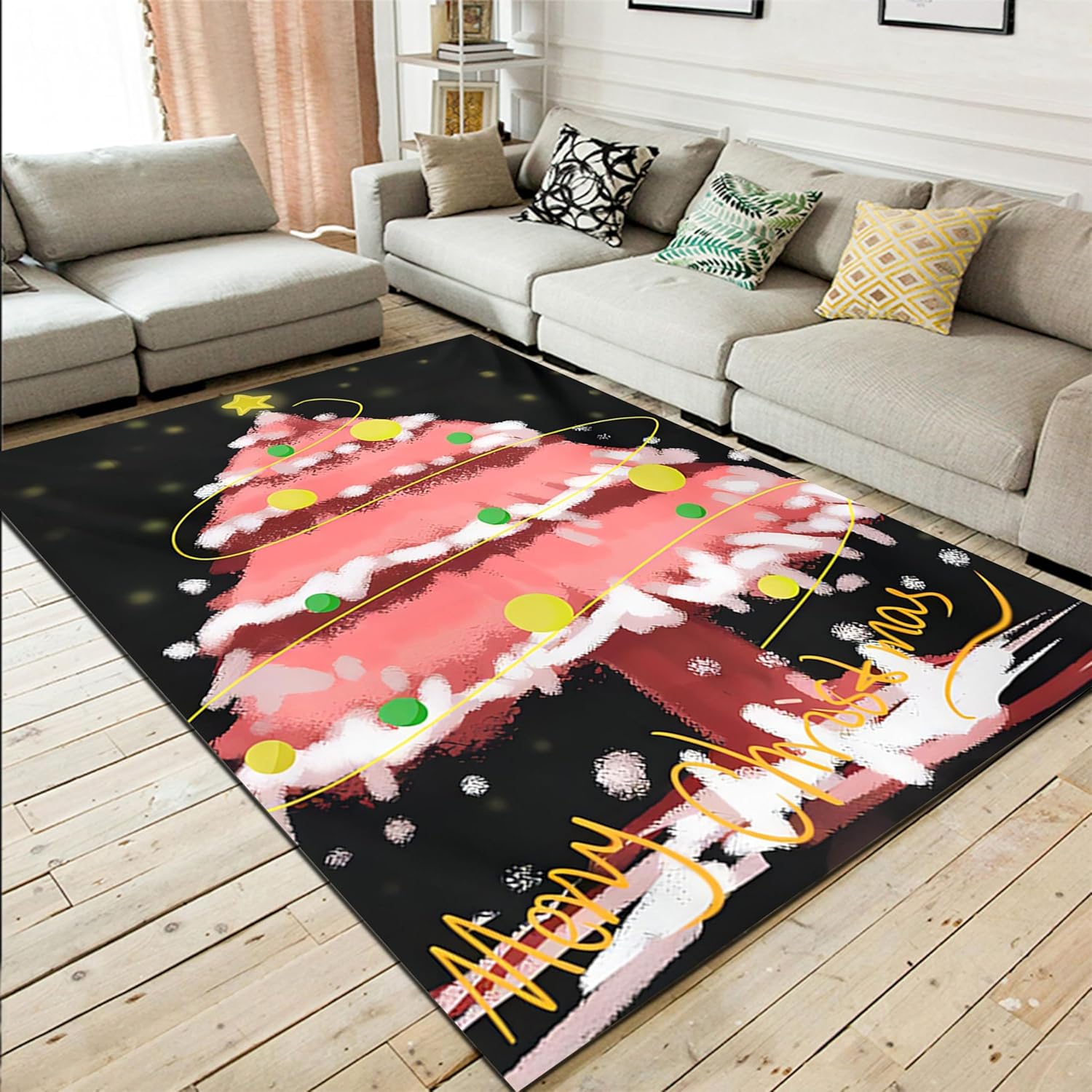 Amazon.com: EXINBU Christmas Tree Area Rug, 5x7ft Merry Christmas Pink ...