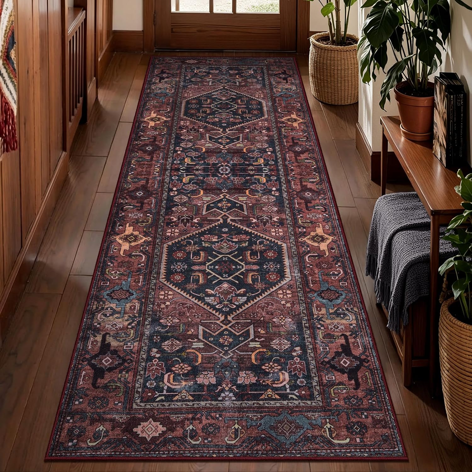 Amazon.com: SERISSA Vintage Red Black 2x5 Runner Rug Non Slip, Washable ...